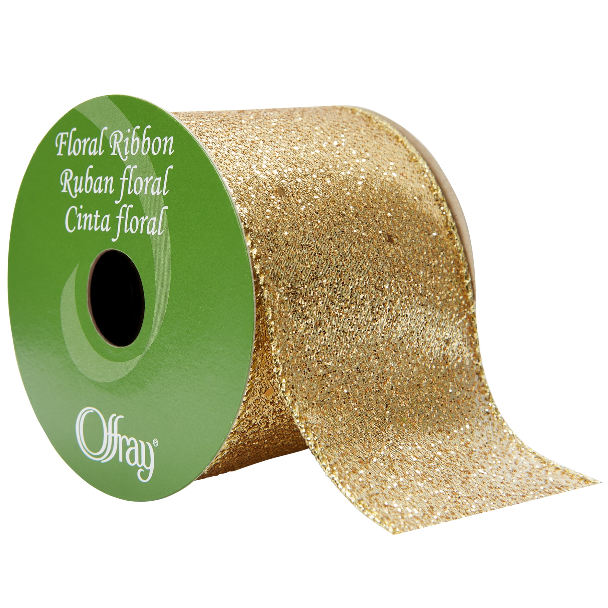 Offray Ribbon, Gold 2 1/2 inch Wired Edge Metallic Ribbon, 9 feet ...