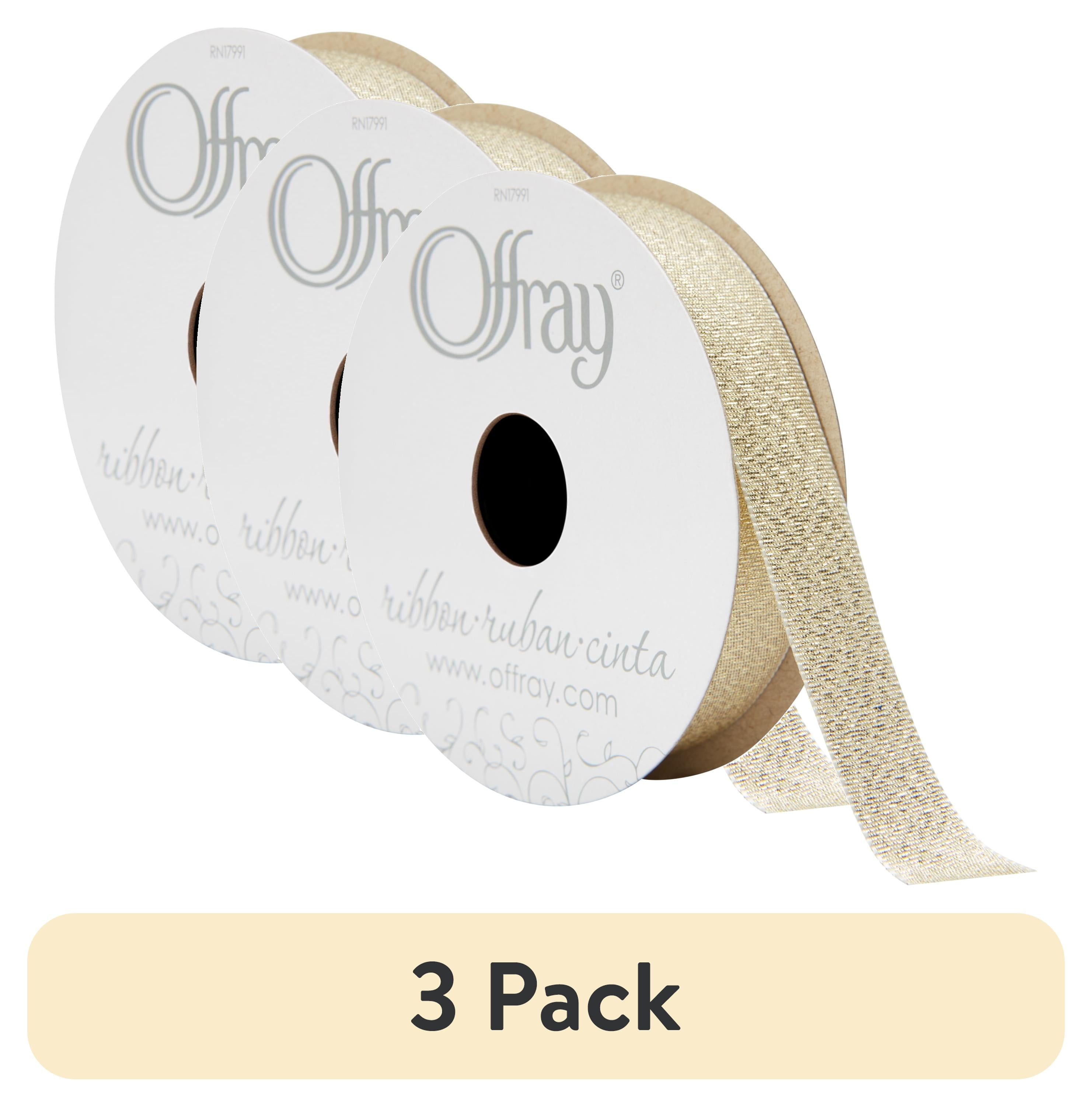 (3 pack) Offray Ribbon, Gold Dust 5/8 inch Galena Metallic Ribbon, 9 ...