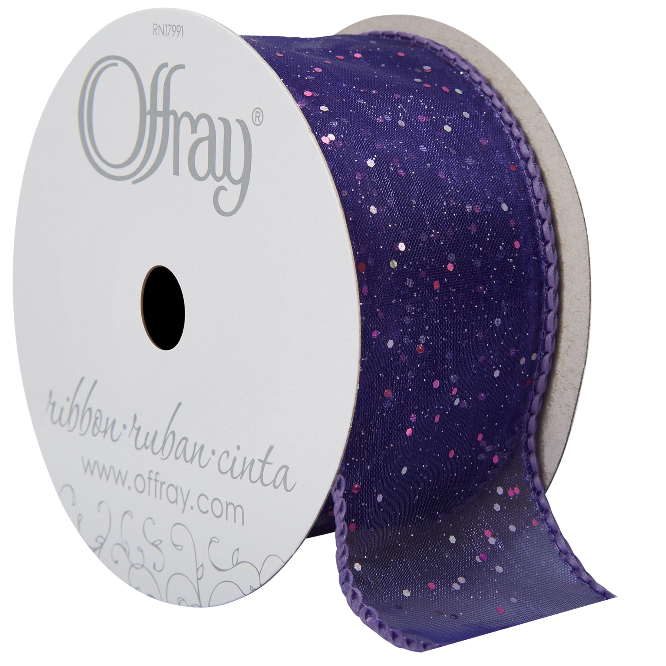 Offray Sheer Ribbon, Grape Purple 1 1/2 inch Wired Edge Polyester, 9 ...