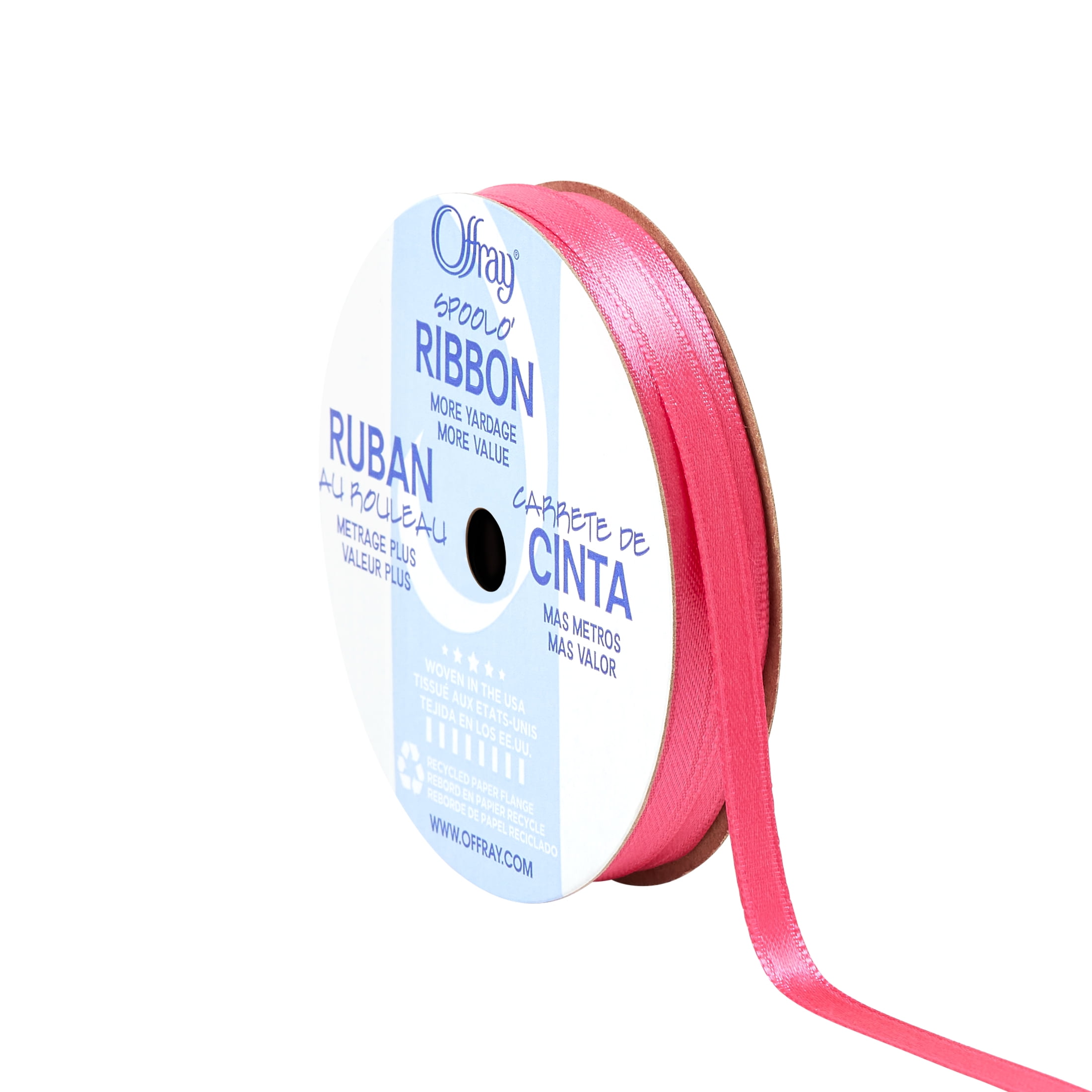 Offray Ribbon, Hot Pink Narrow Double Faced Satin Polyester Ribbon ...