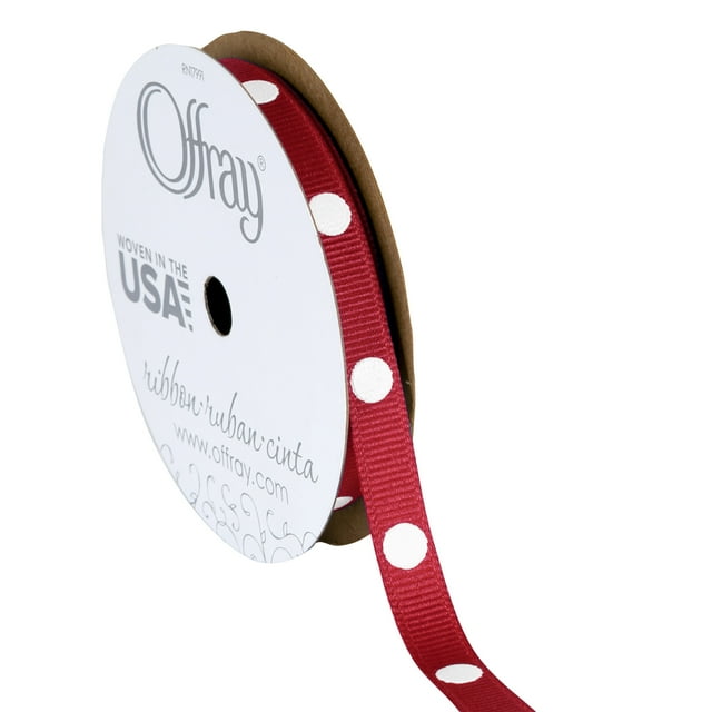 Offray Ribbon, Hot Red and White with Polka Dot 3/8 inch Grosgrain ...