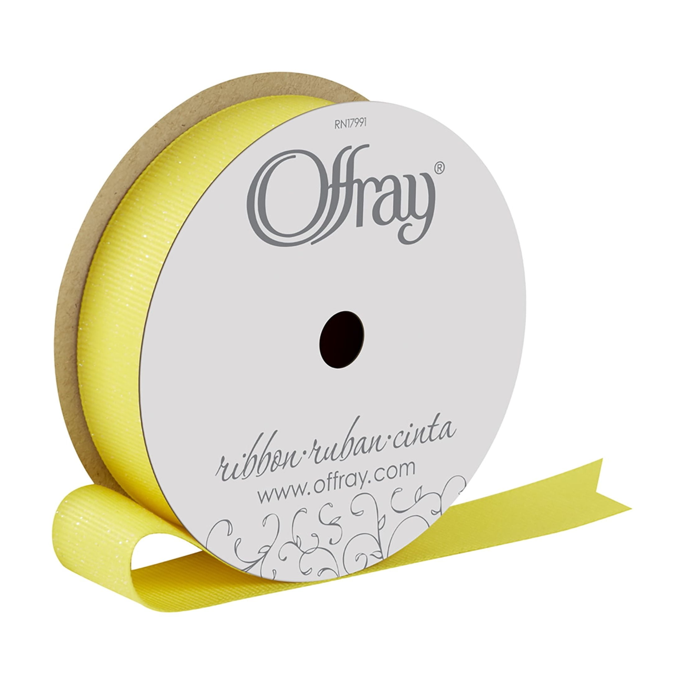 Offray Ribbon, Lemon Yellow 7/8 inch Grosgrain Glitter Polyester Ribbon ...