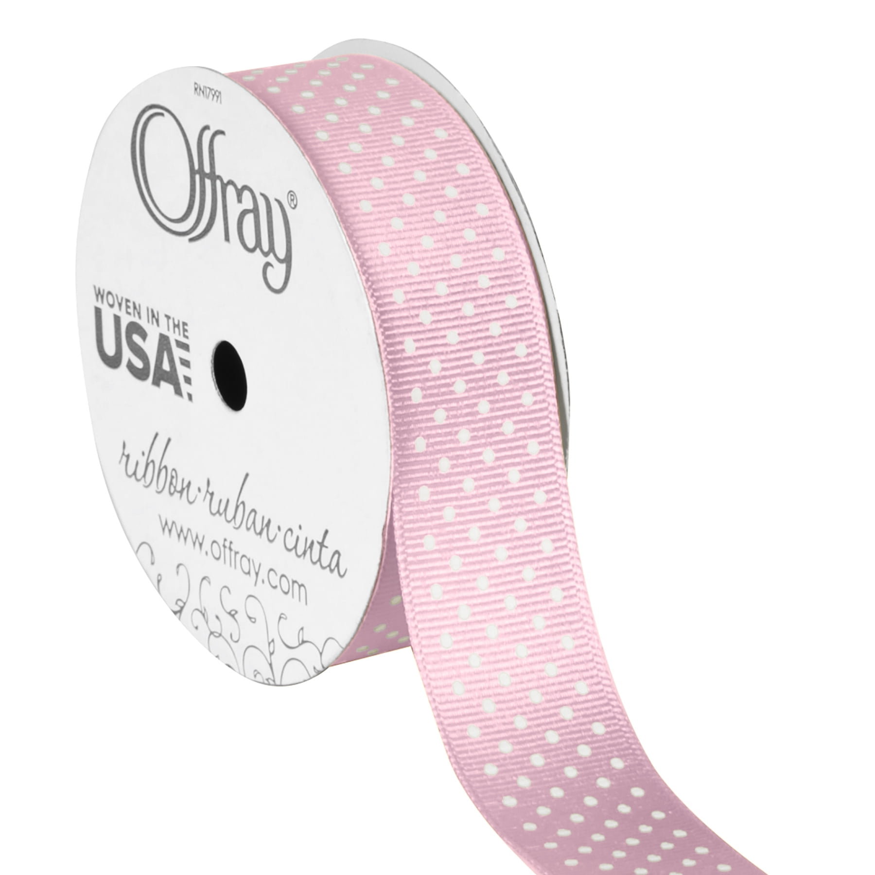 Offray Ribbon, Light Pink with Polka Dot 7/8 inch Grosgrain Polyester ...