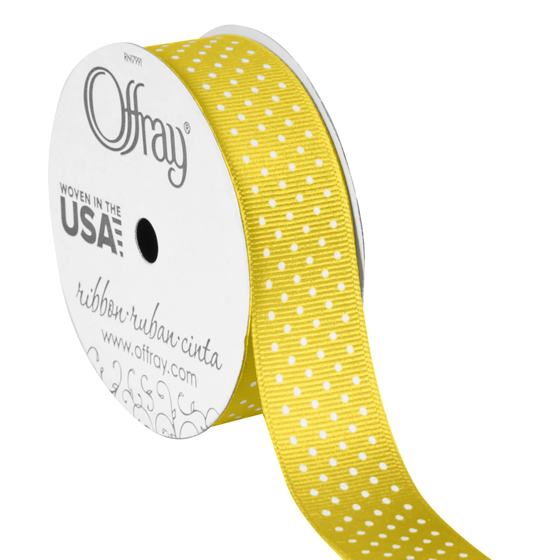 Offray Ribbon, Maize Yellow with Polka Dot 7/8 inch Grosgrain Polyester ...