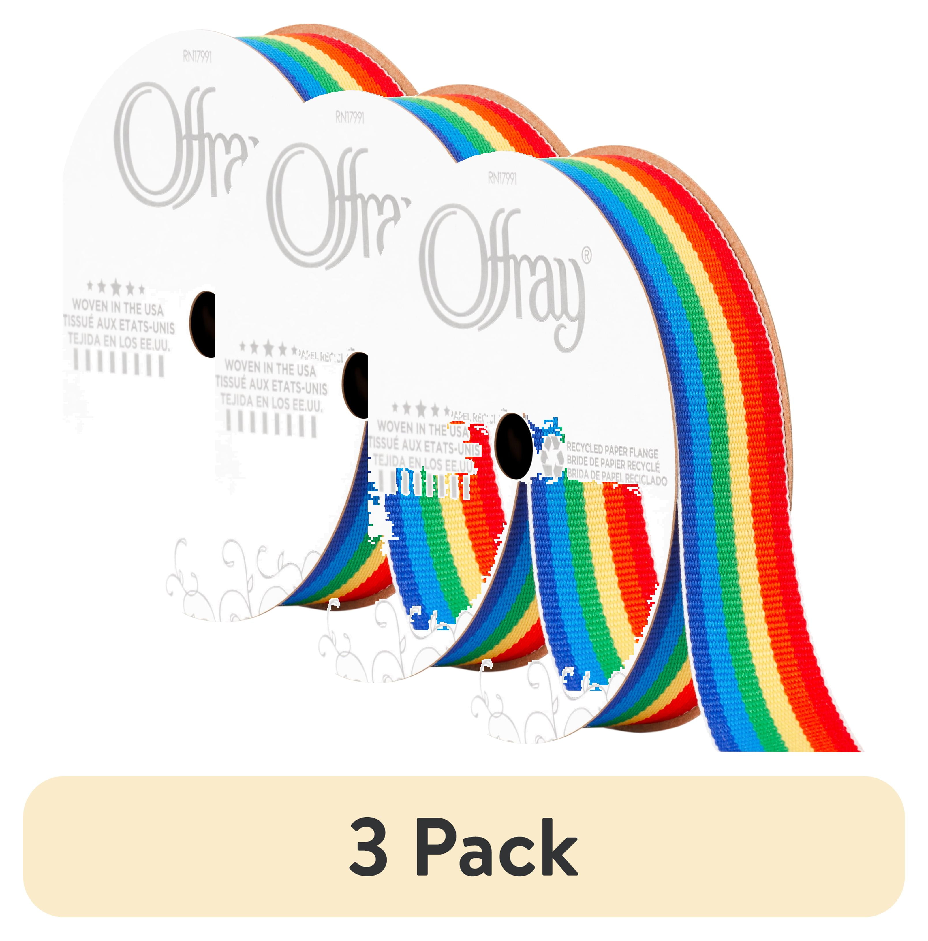 (3 pack) Offray Ribbon, Multi 5/8 inch Rainbow Stripe Grosgrain, 9 feet ...