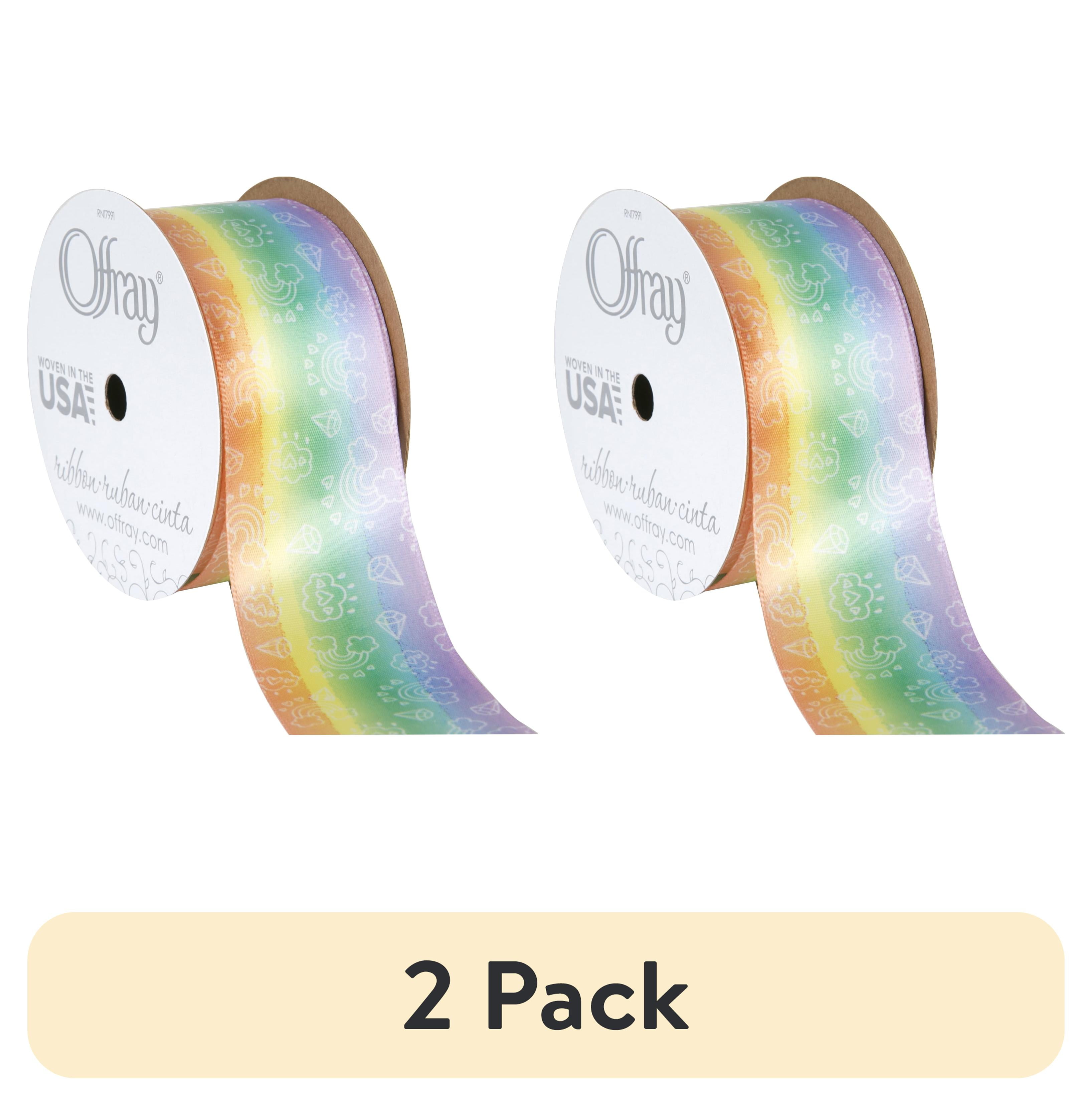 (2 pack) Offray Ribbon, Multi-Color 1 1/2 inch Rainbow Satin Ribbon for ...