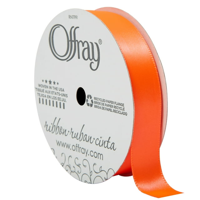 Offray Ribbon, Neon Orange 5/8 inch Single Face Satin Polyester Ribbon ...