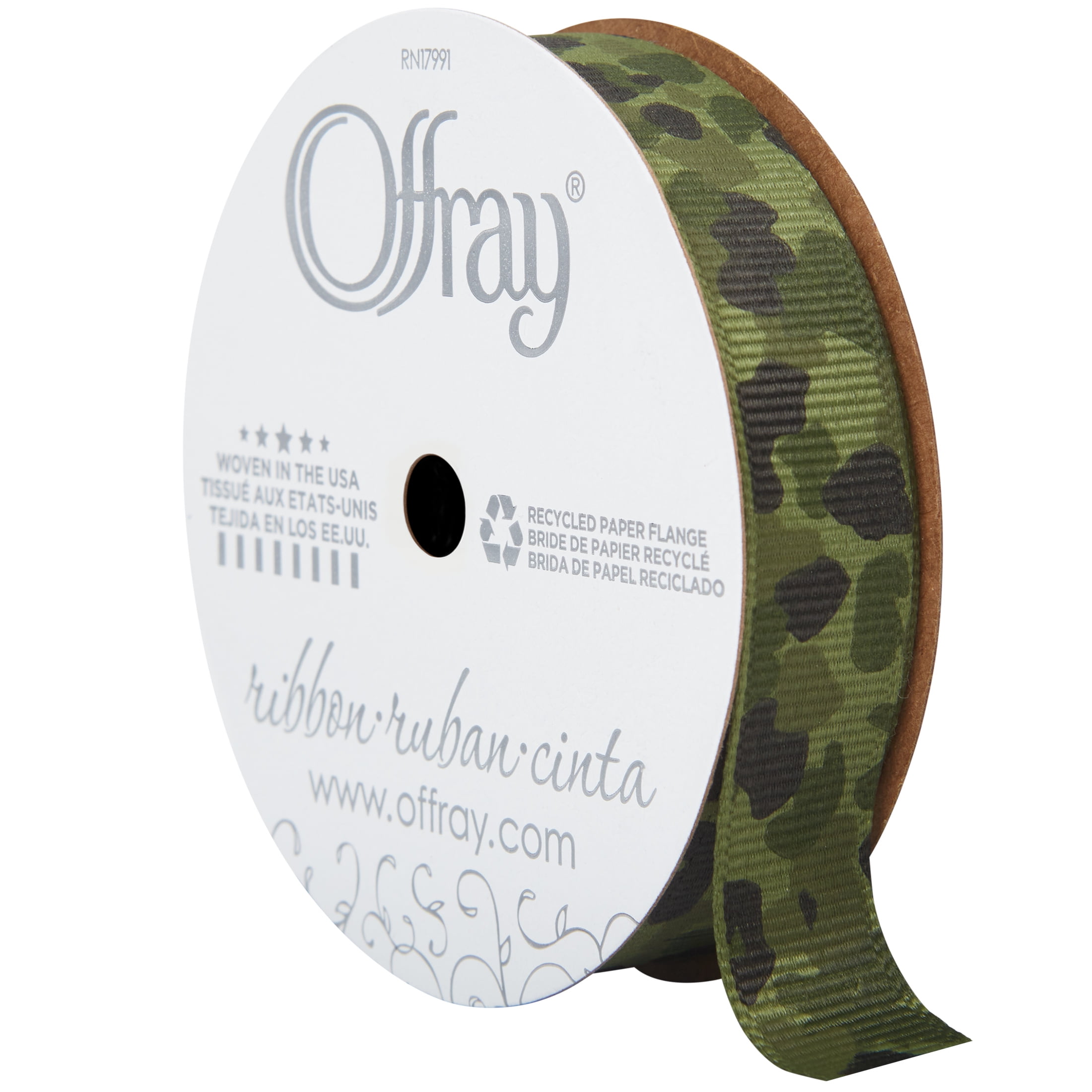 Offray Ribbon, Olive Green 5/8 inch Camouflage Grosgrain Ribbon, 9 Feet ...