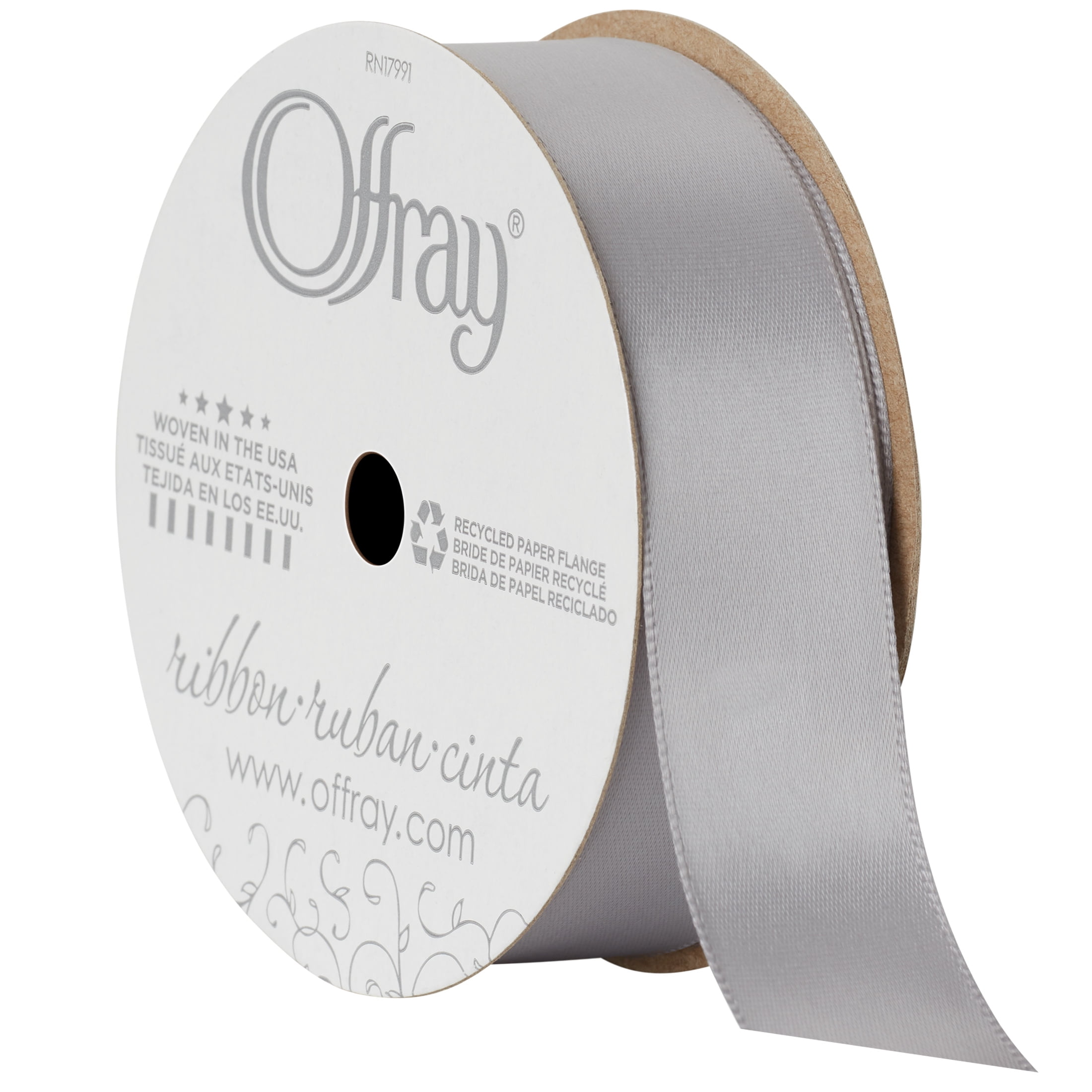 Offray Ribbon Opal Gray 7/8 inch Single Face Satin Polyester, 18 Feet ...