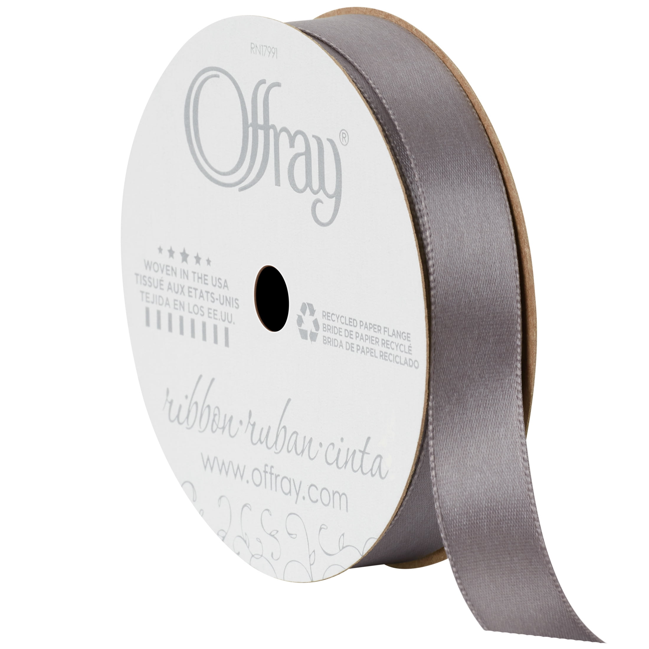 Offray Ribbon, Pewter Grey 5/8 inch Single Face Satin Polyester Ribbon ...