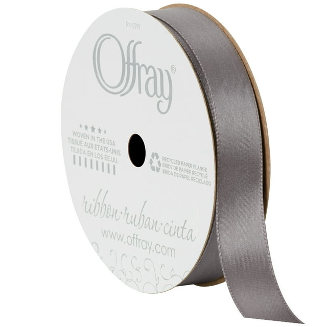 Offray Ribbon, Pewter Grey 5/8 inch Single Face Satin Polyester Ribbon ...
