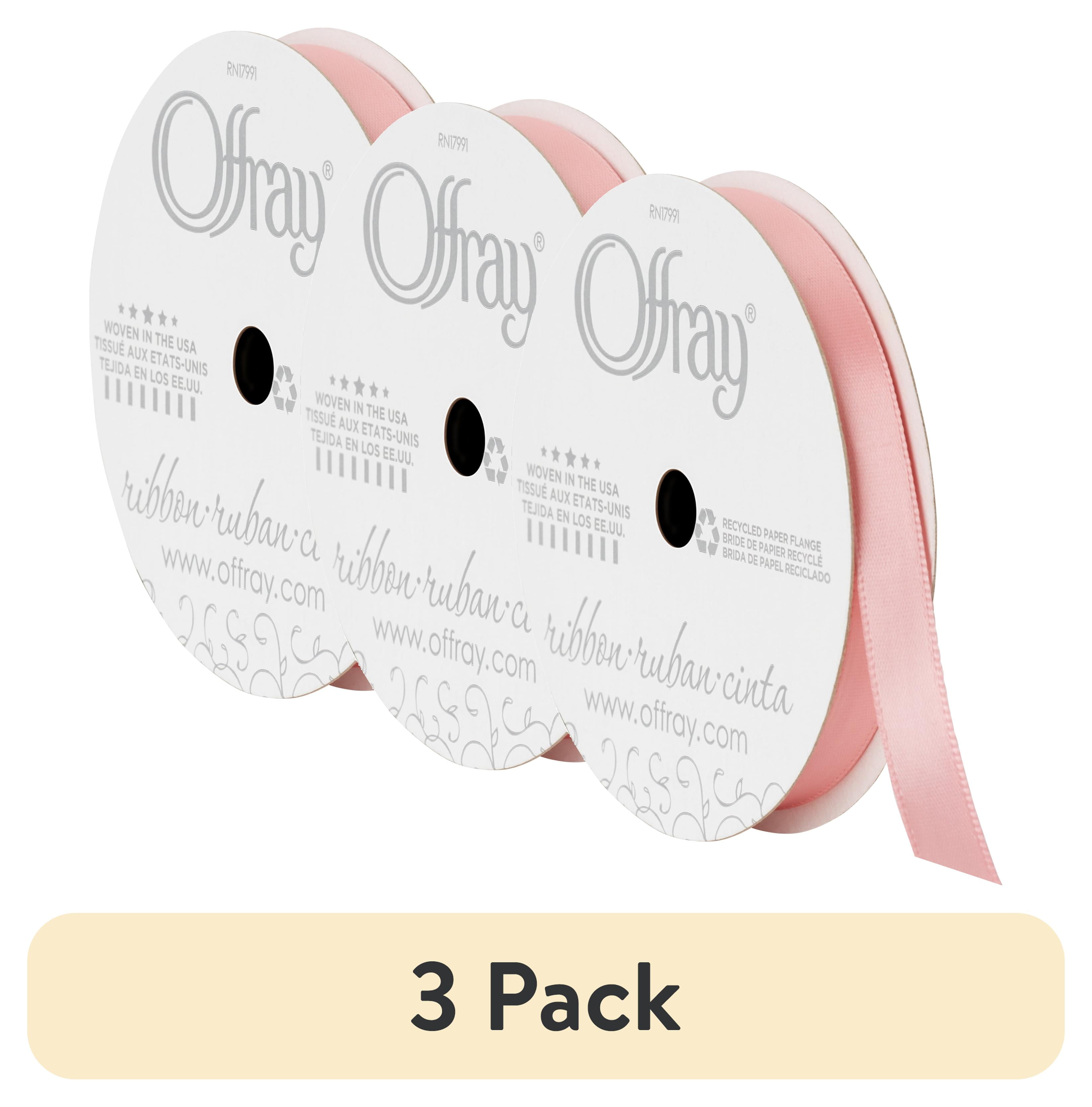 (3 pack) Offray Ribbon, Pink 3/8 inch Single Face Satin Polyester ...