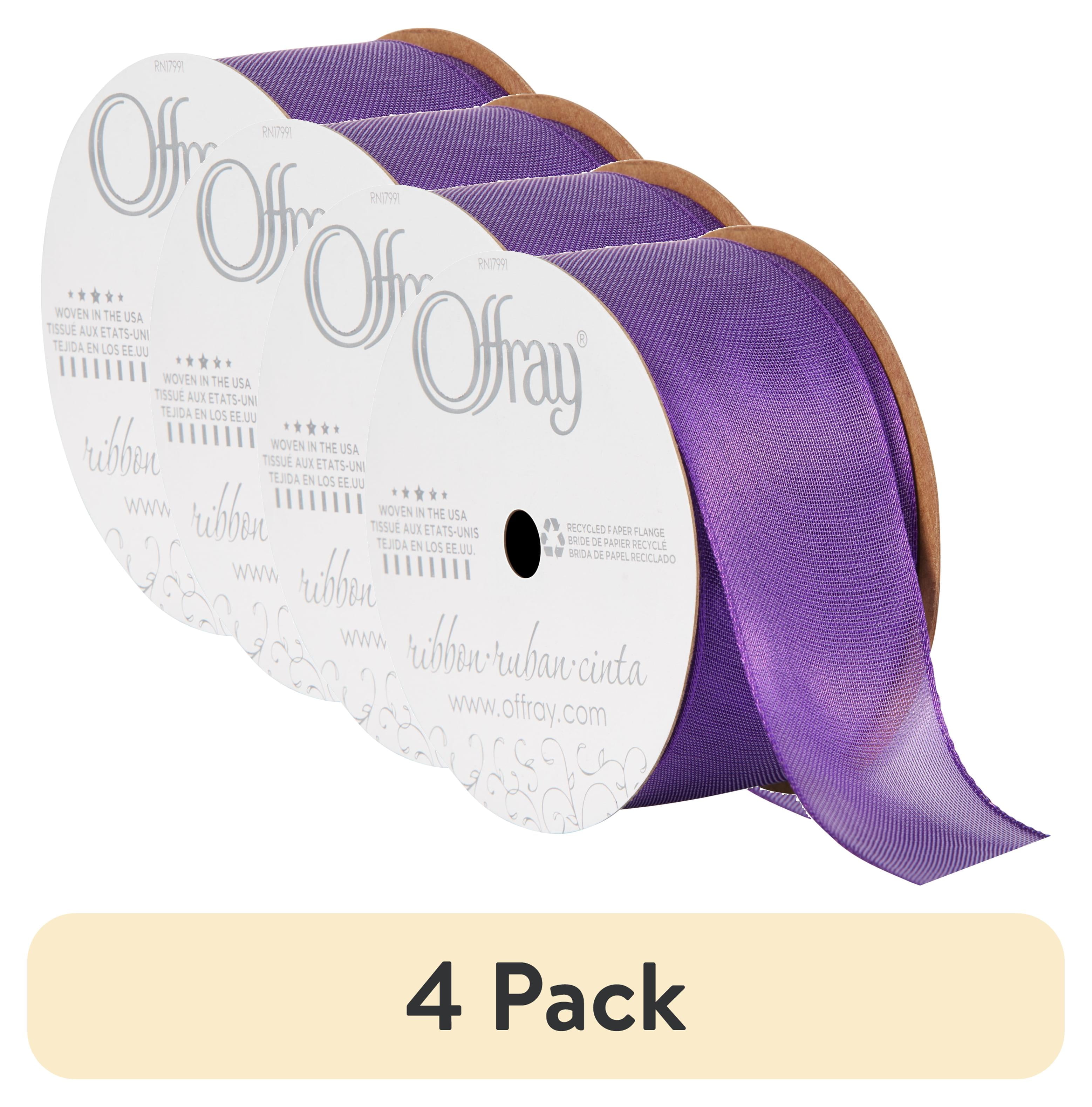 (4 pack) Offray Ribbon, Purple 1 1/2 inch Wired Sheer Ribbon, 9 feet ...