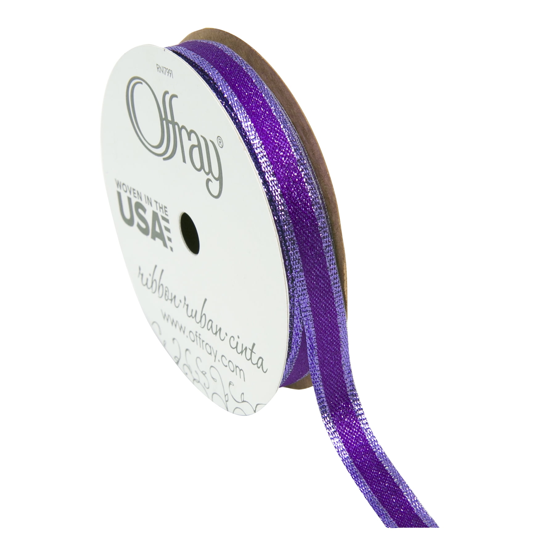 Offray Ribbon, Purple 3/8 inch Metallic Ribbon for Wedding, Crafts, and ...