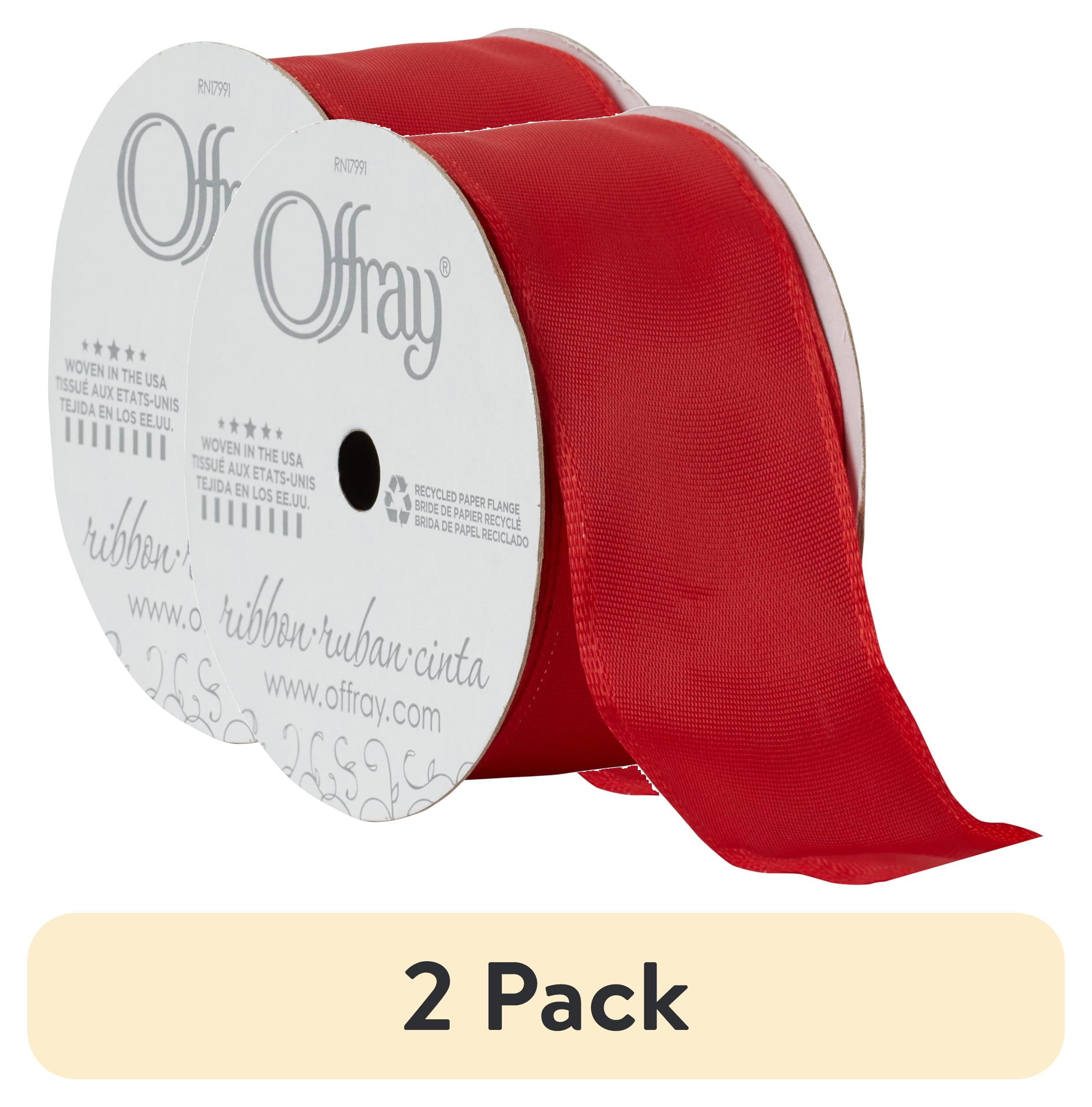 (2 pack) Offray Ribbon, Red 1 1/2 inch Wired Edge Woven Ribbon, 9 feet ...