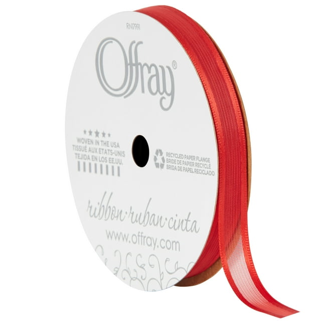 Offray Ribbon, Red 5/16 inch Sheer Ribbon for Wedding, Crafts and ...