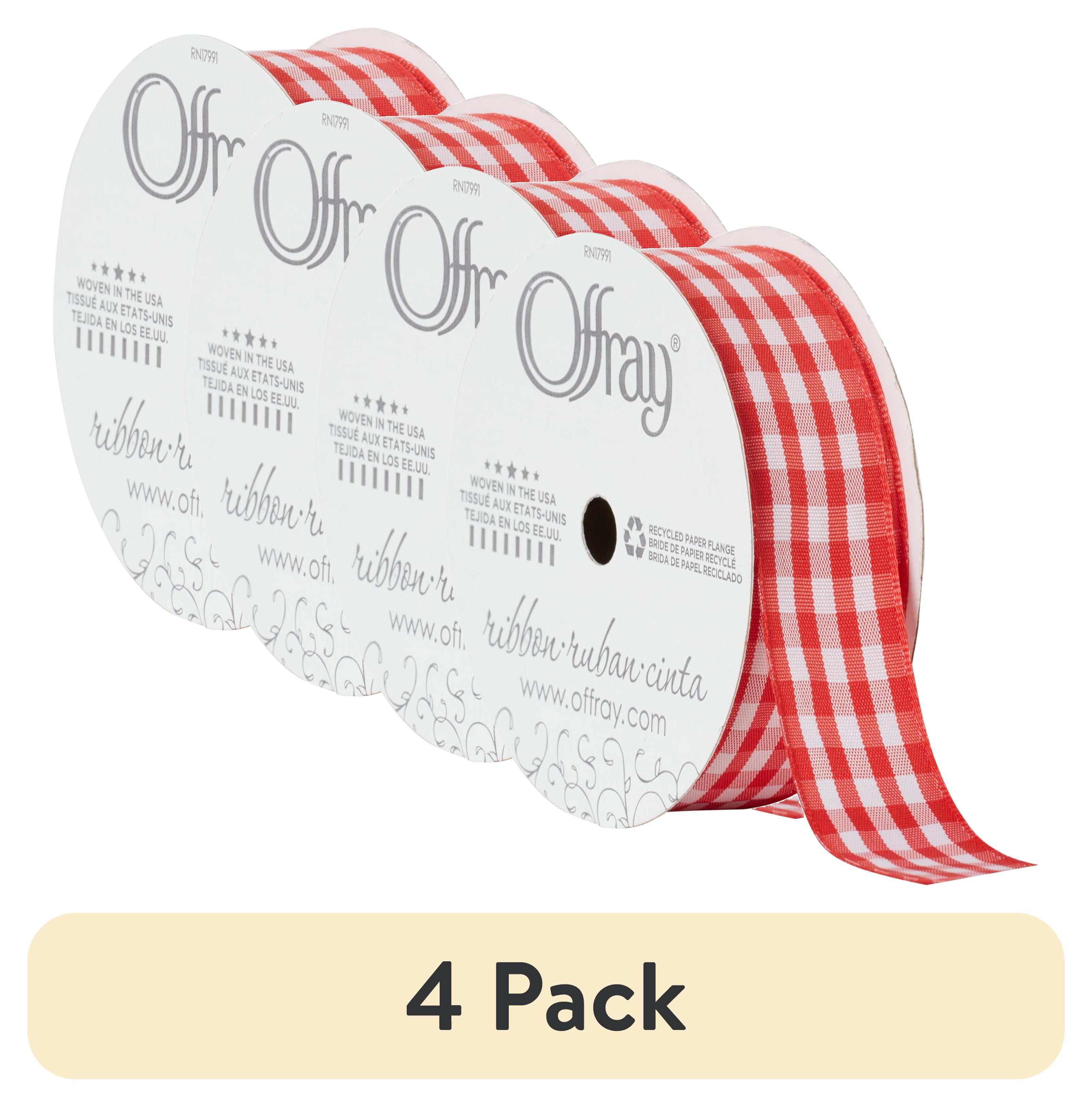 (4 pack) Offray Ribbon, Red 7/8 inch Gingham Check Woven Ribbon, 9 feet ...