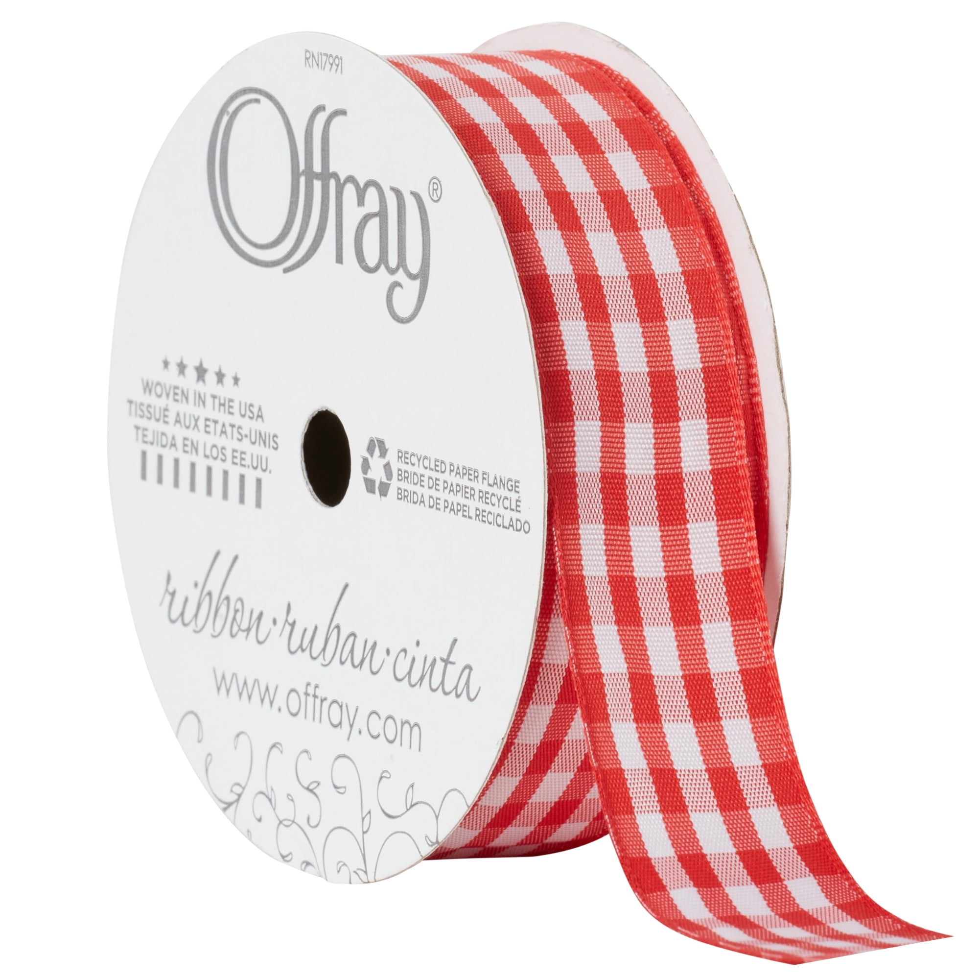 Offray Ribbon, Red 7/8 inch Gingham Check Woven Ribbon, 9 Feet for ...