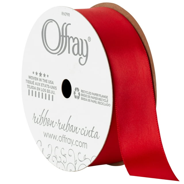 Offray Ribbon, Red 7/8 inch Single Face Satin Polyester Ribbon, 18 feet ...
