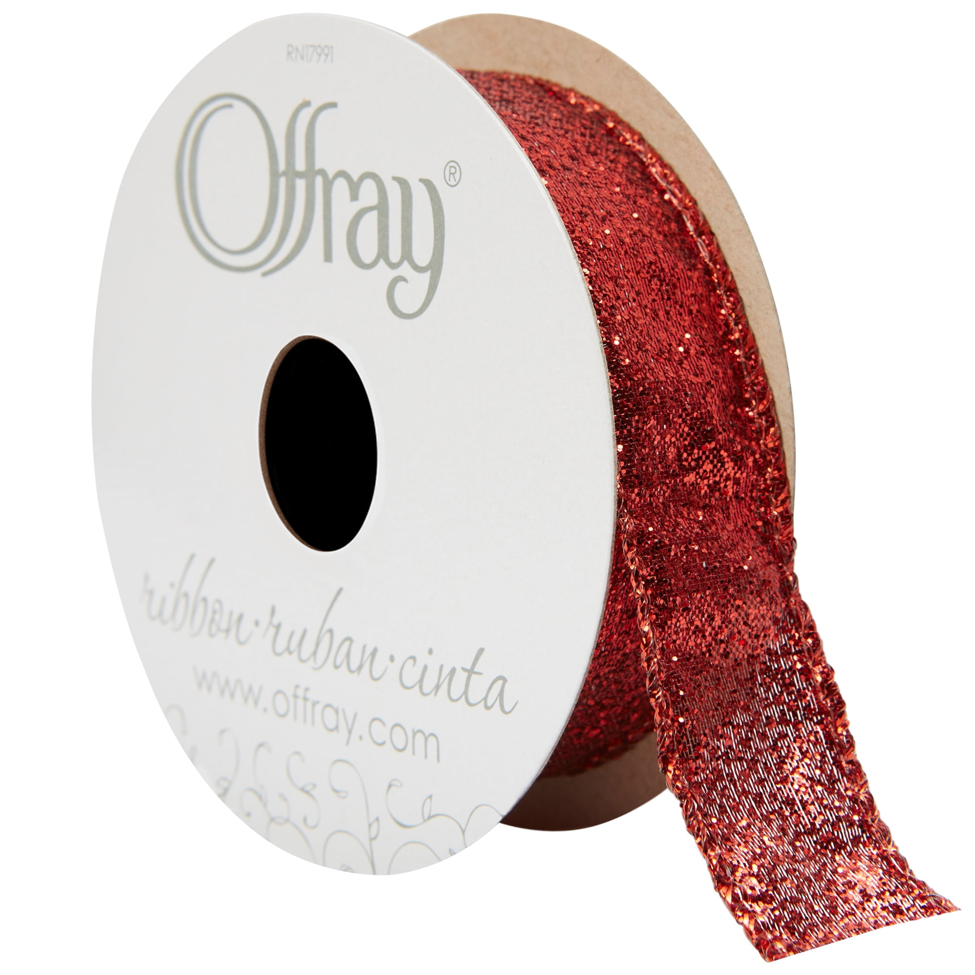 Offray Metallic Ribbon, Red 7/8 inch Wired Edge, 9 Feet for Crafts and ...