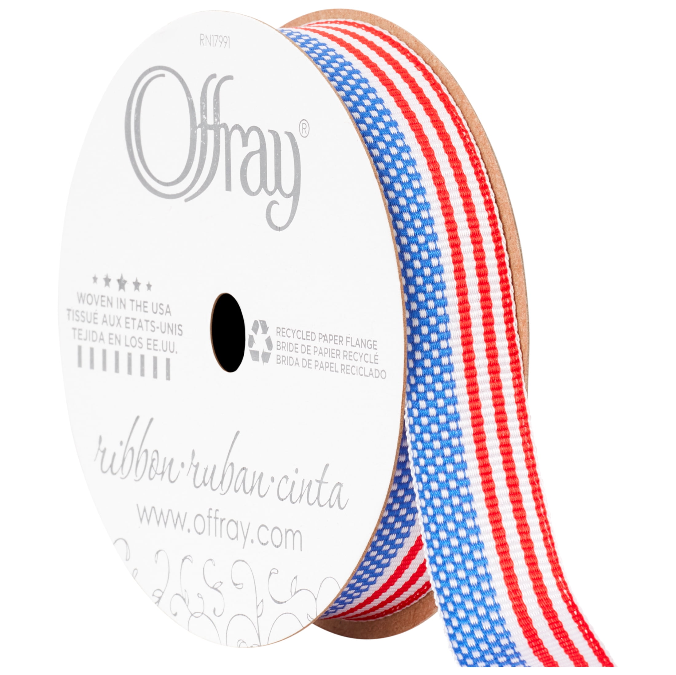 Offray Ribbon, Red White Blue 5/8 inch American Flag Grosgrain Ribbon ...