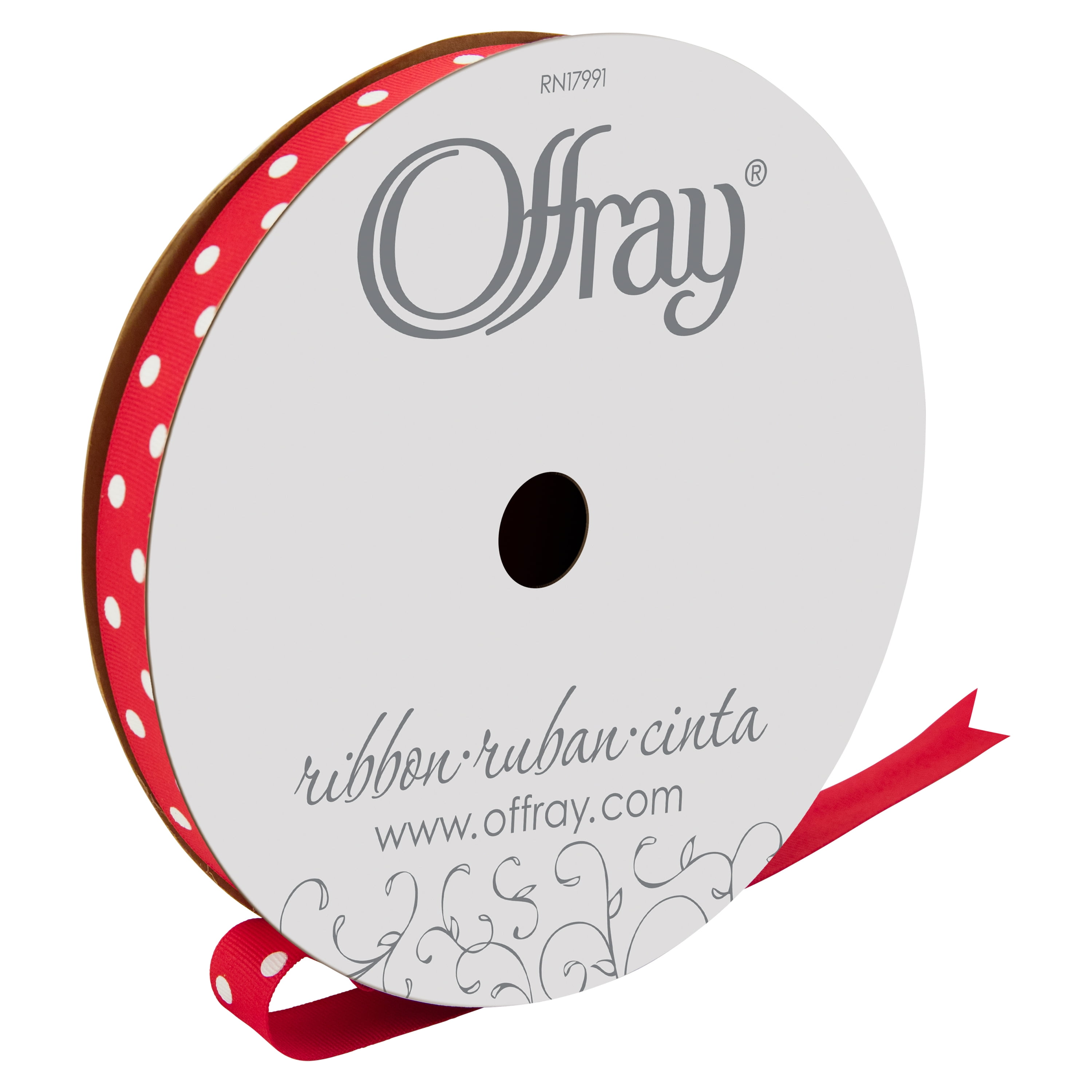 Offray Ribbon, Red with White Dots 7/8 inch Grosgrain Ribbon for ...