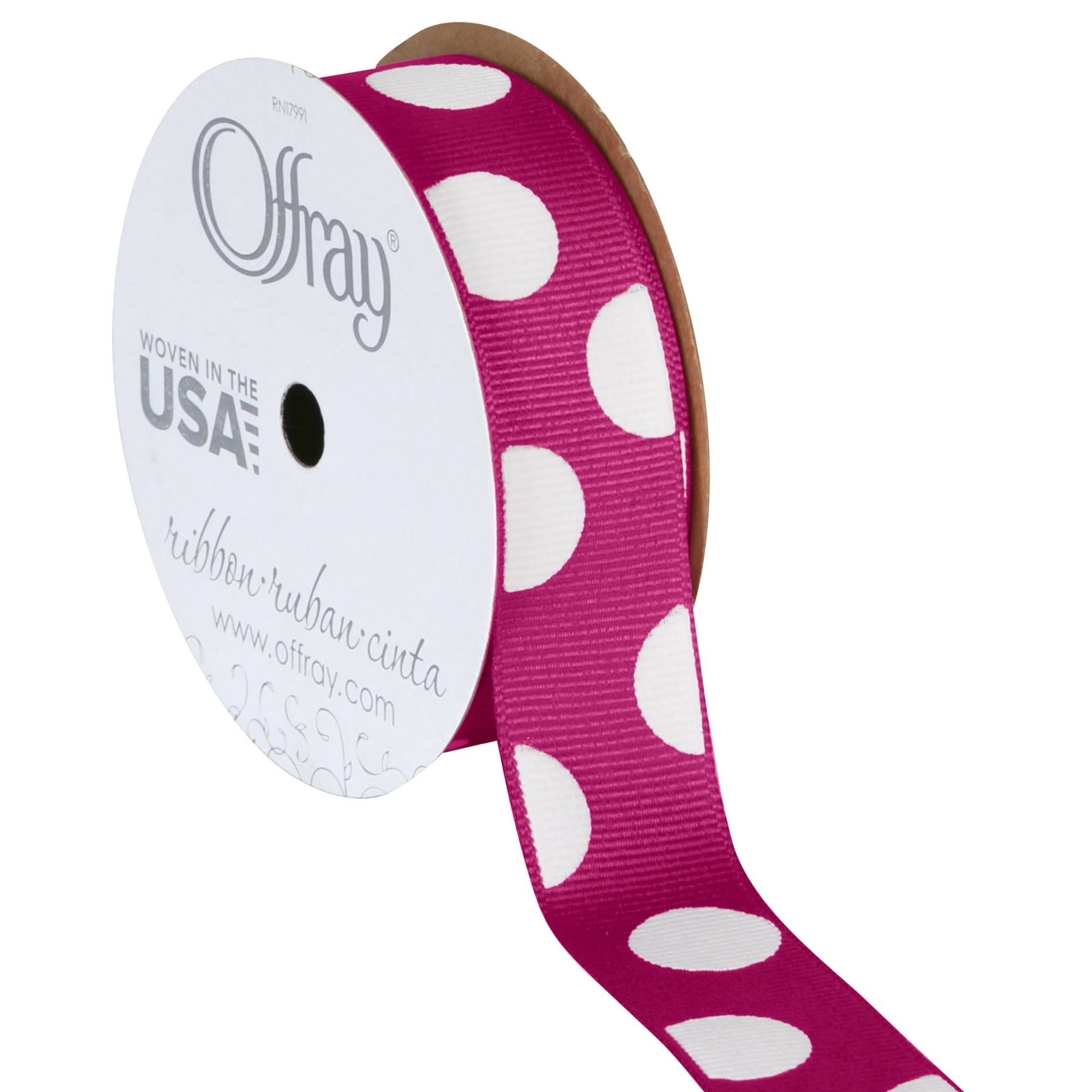 Offray Ribbon, Shocking Pink with Polka Dot 7/8 inch Grosgrain ...