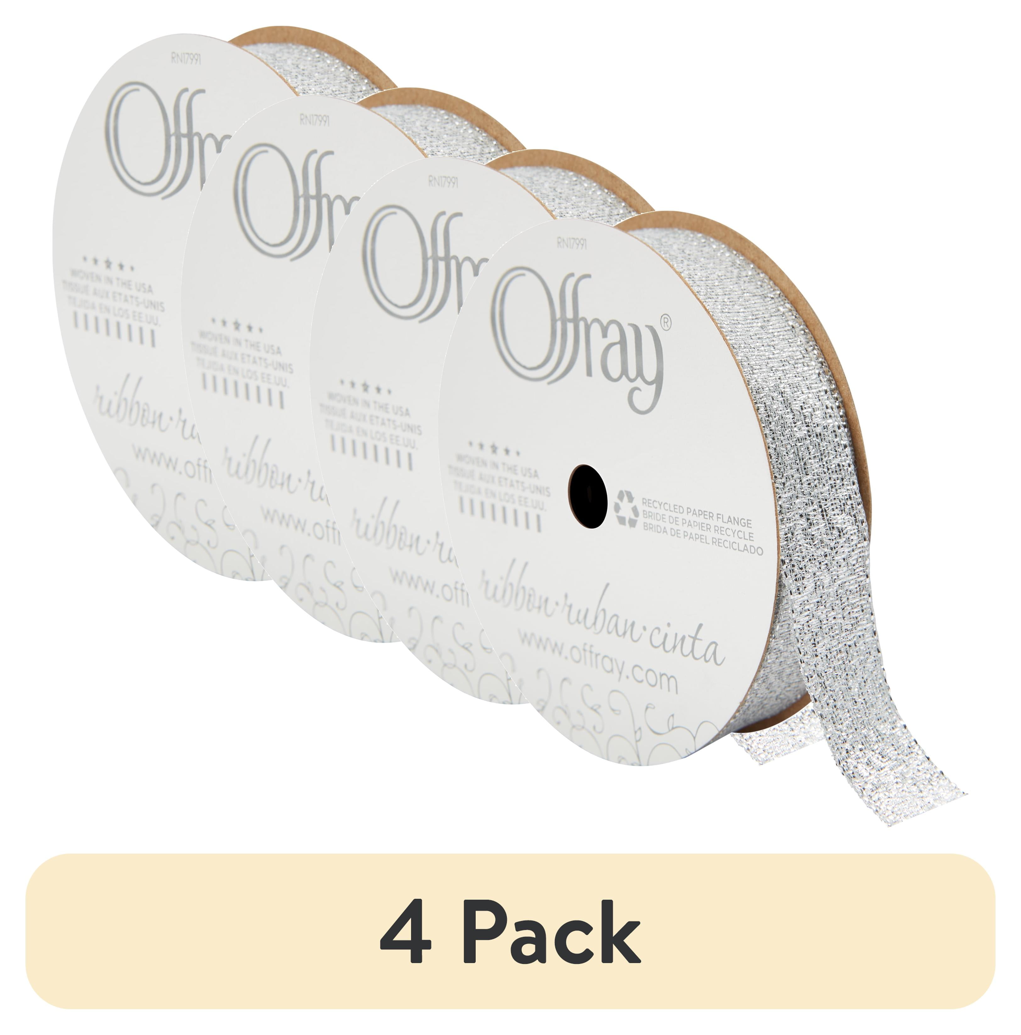 (4 pack) Offray Ribbon, Silver 5/8 inch Galena Metallic Ribbon, 12 feet ...