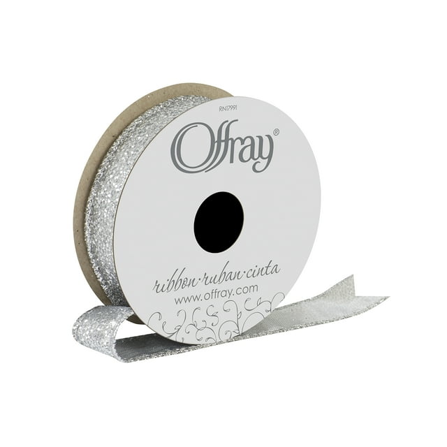 Offray Ribbon, Silver 7/8 inch Wired Edge Metallic Ribbon for Wedding ...