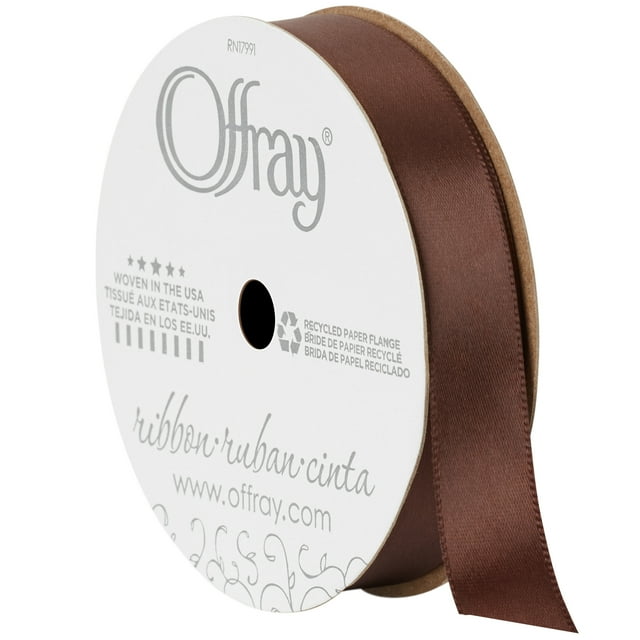 Offray Ribbon, Single Face Satin, Brown, 5/8" x 18 feet, Polyester ...