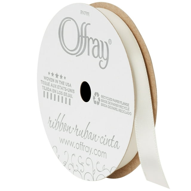Offray Ribbon, Single Face Satin Ribbon, Antique White, 3/8" x 18 feet ...