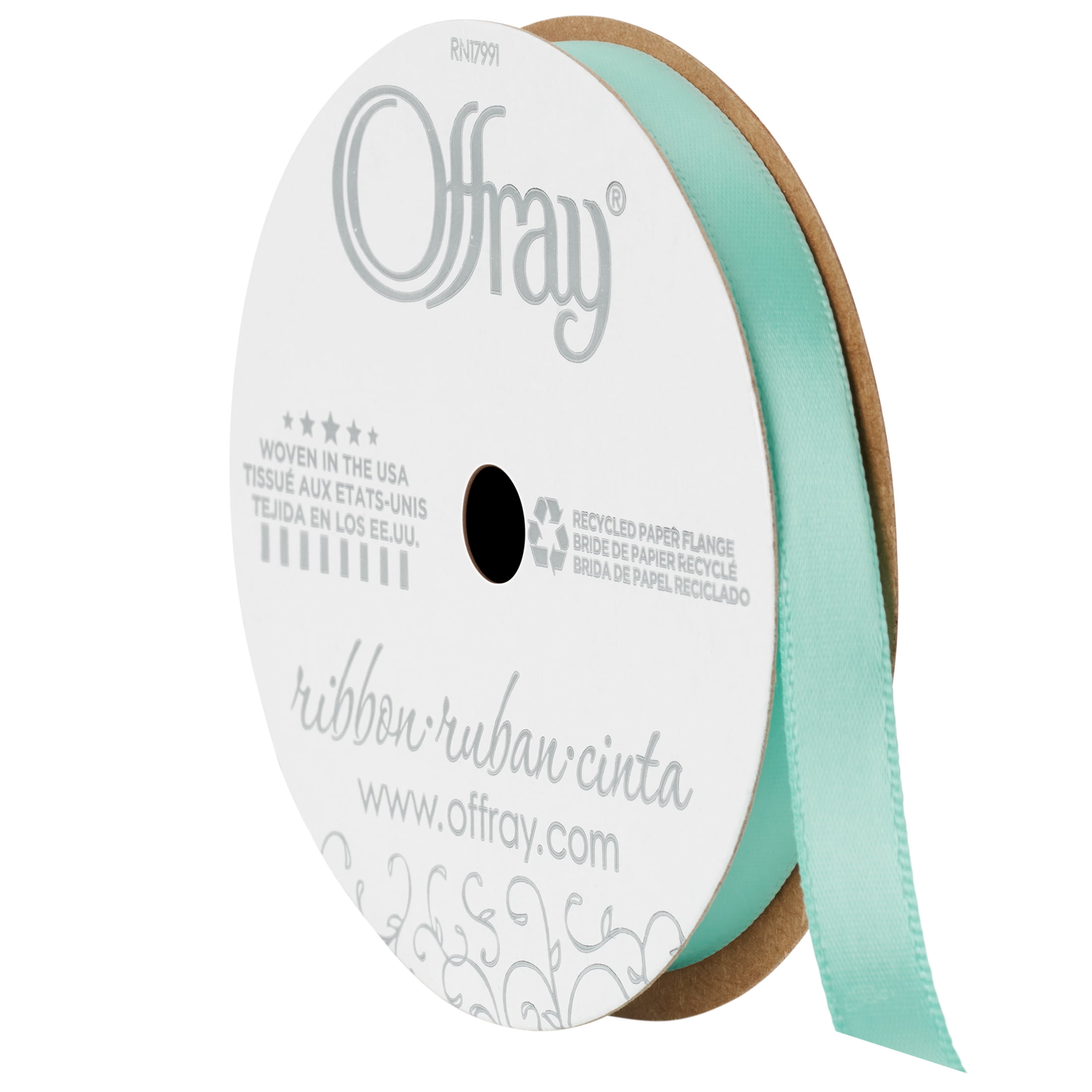 Offray Ribbon, Single Face Satin Ribbon, Aqua, 3/8" x 18 feet ...