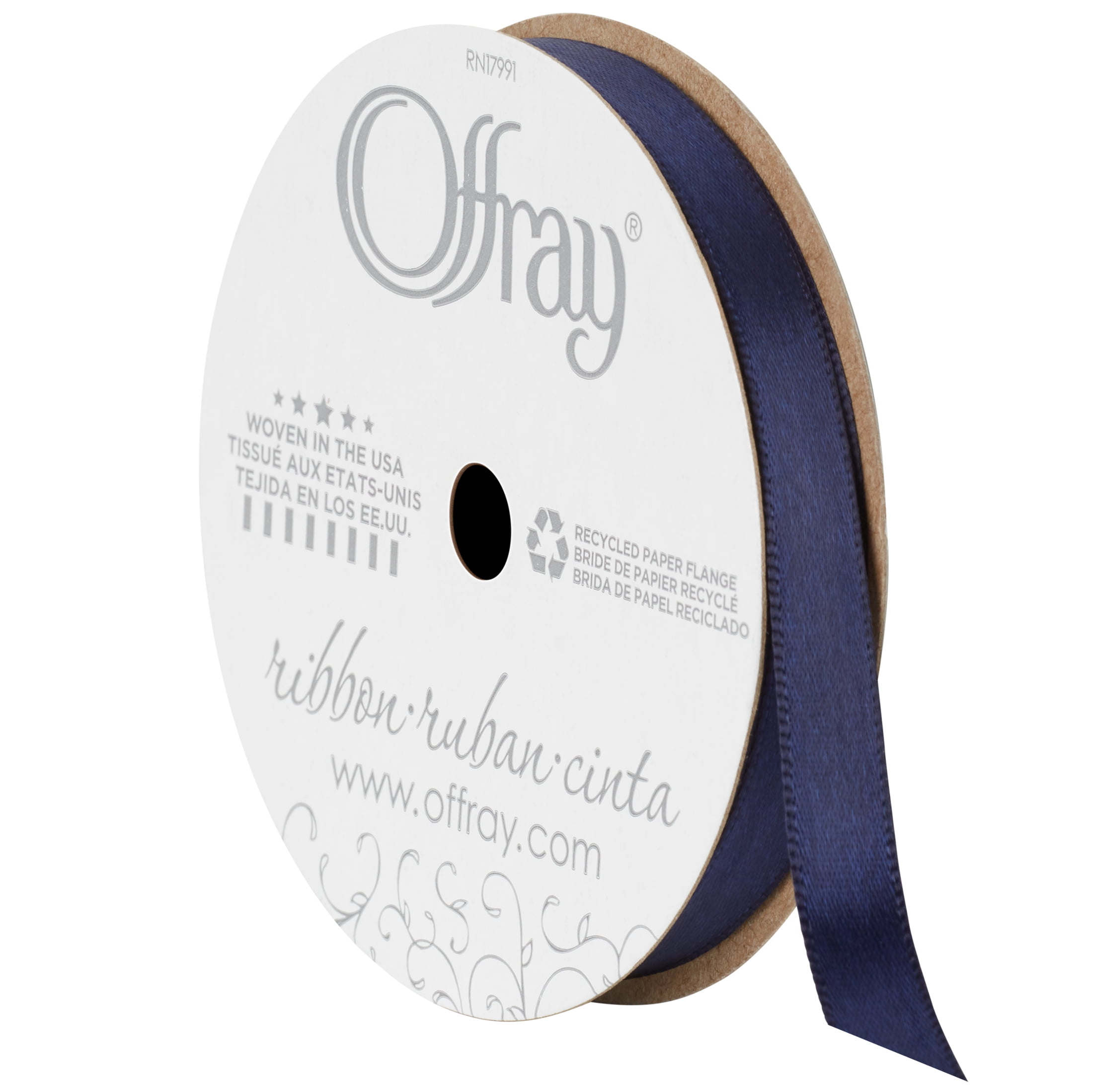 Offray Ribbon, Single Face Satin Ribbon, Navy, 3/8" x 18 feet ...