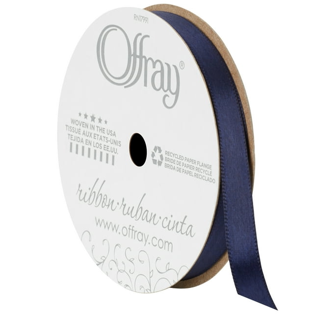 Offray Ribbon, Single Face Satin Ribbon, Navy, 3/8" x 18 feet ...