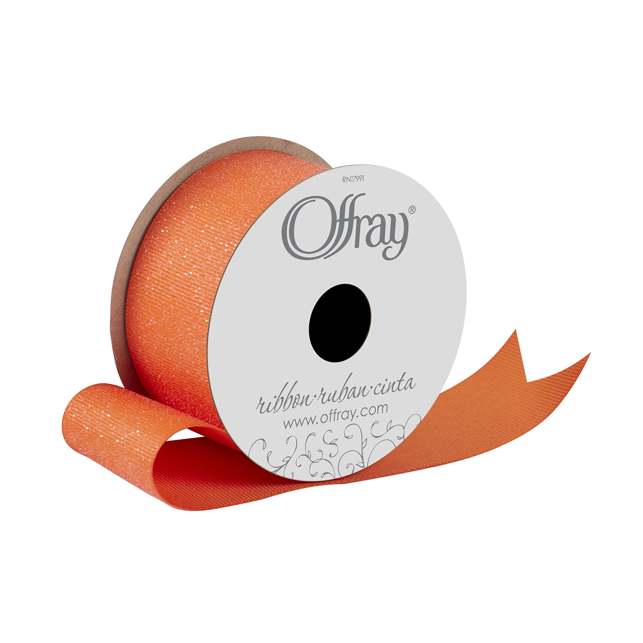 Offray Ribbon, Torrid Orange 1 1/2 inch Grosgrain Glitter Polyester ...
