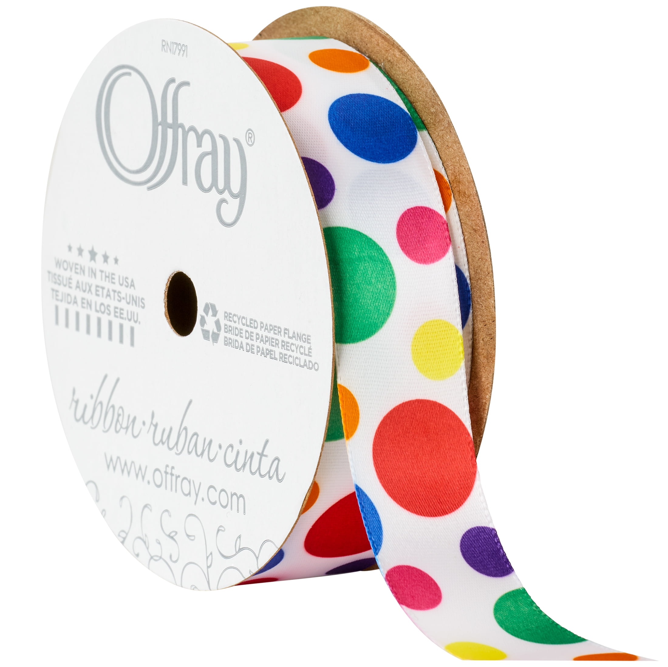 Offray Ribbon, White 7/8 inch Dot Satin Ribbon, 9 feet - Walmart.com