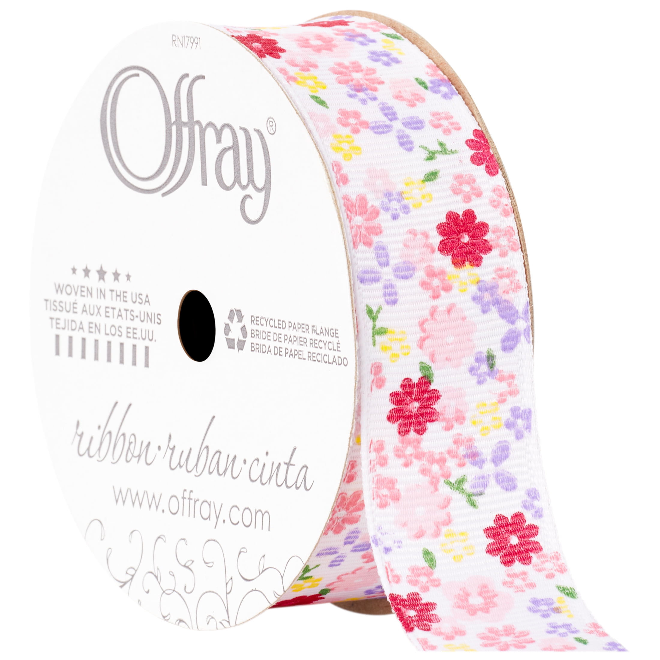 Offray Ribbon, White 7/8 inch Floral Grosgrain Ribbon, 9 feet - Walmart.com