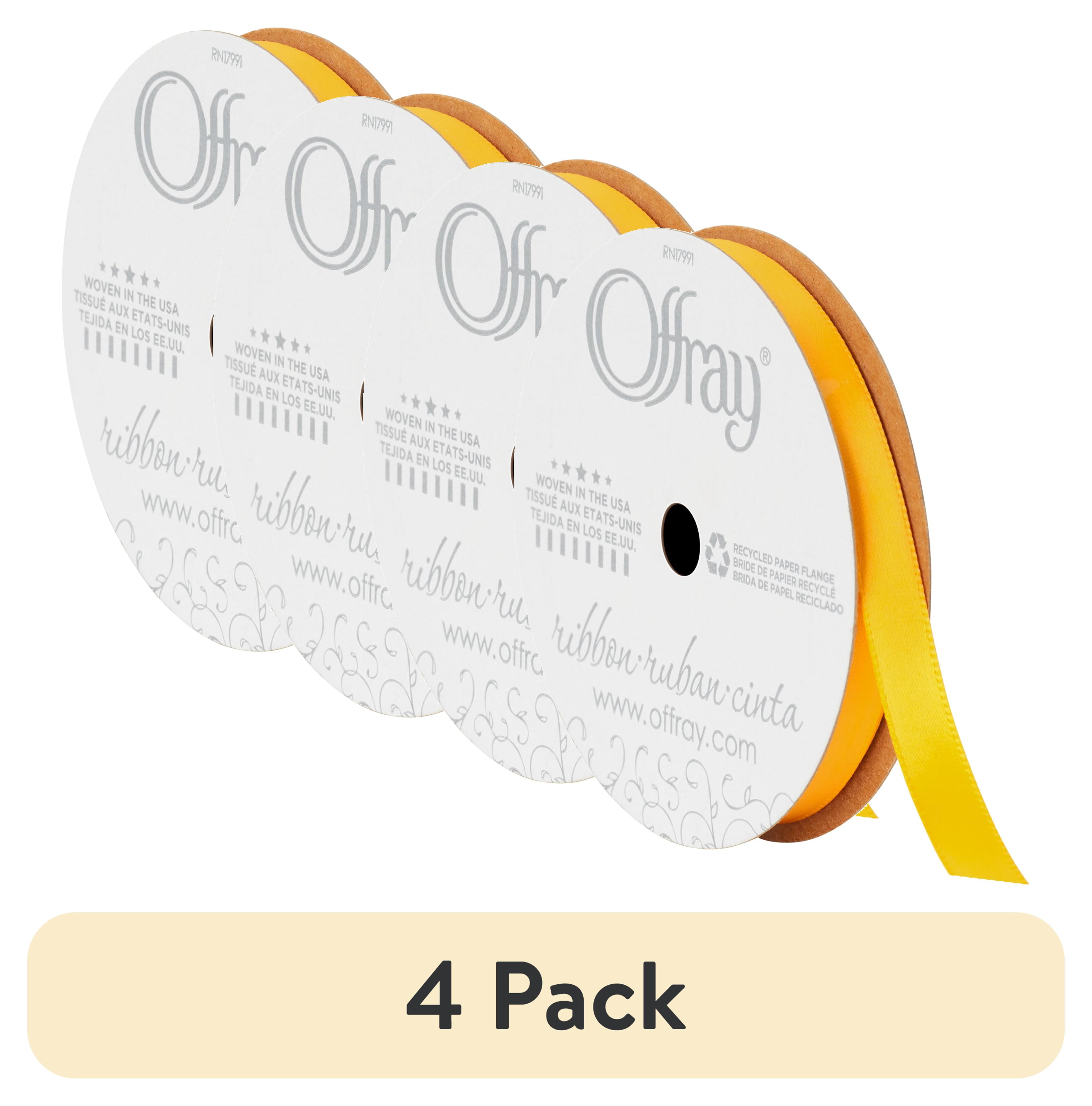 (4 pack) Offray Ribbon, Yellow Gold 3/8 inch Single Face Satin ...
