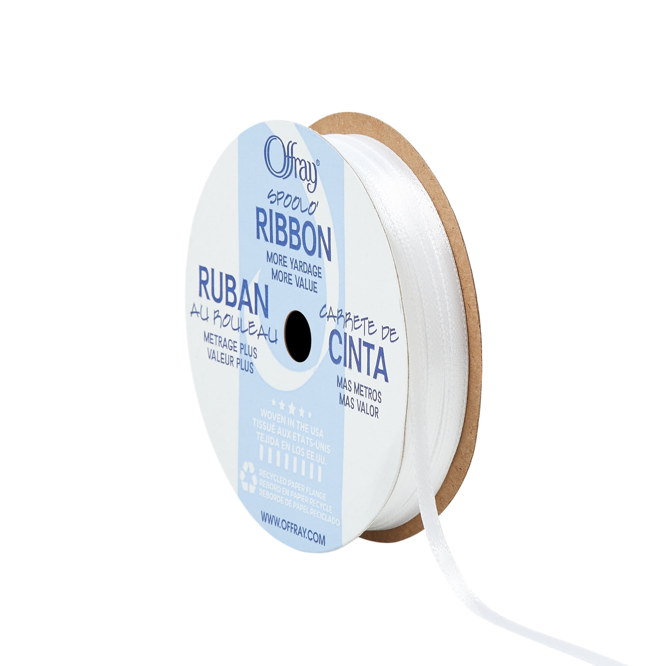Offray White Ribbon 1/8 Inch Woven Polyester for Craft and Gift ...