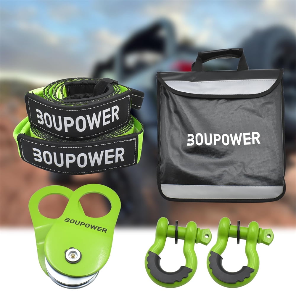 Offroad Recovery Kit with 10 Ton Snatch Block Pulley, 3" x8' Tree Saver ...