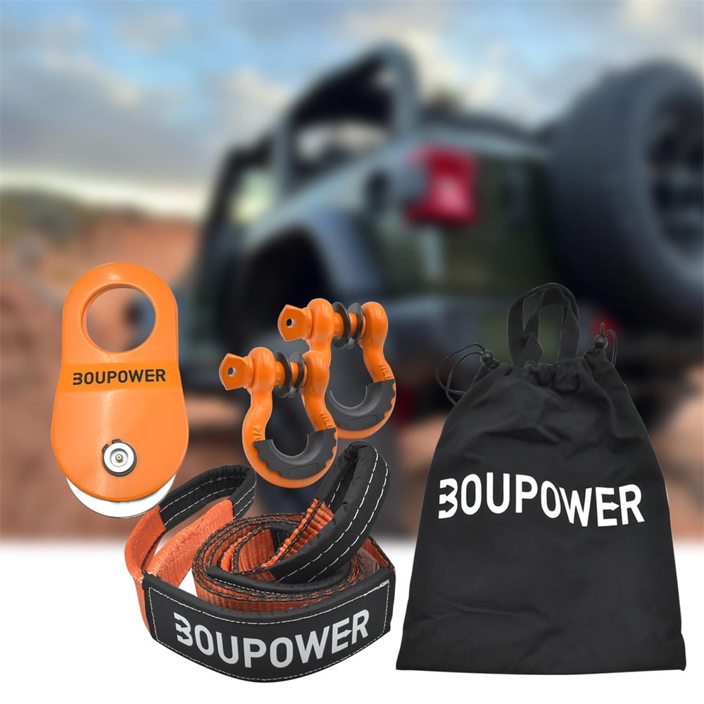 Offroad Recovery Kit with 10 Ton Snatch Block Pulley, 3" x8' Tree Saver ...