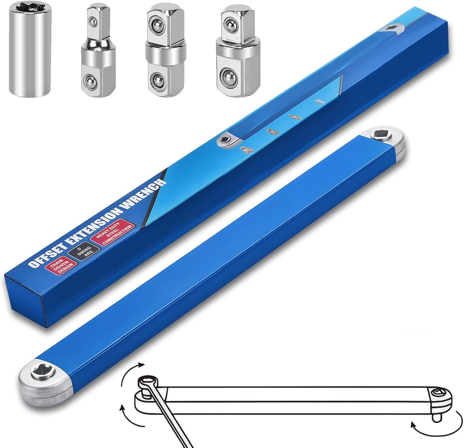 Offset Extension Wrench,15 Inch Impact Ready Socket Wrench Extender ...