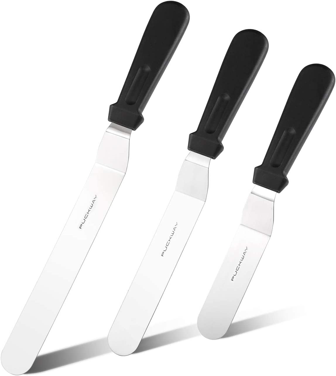 Offset Frosting Cake Knife set of 3 Black 6 8 & 10 Inch Angled Icing ...