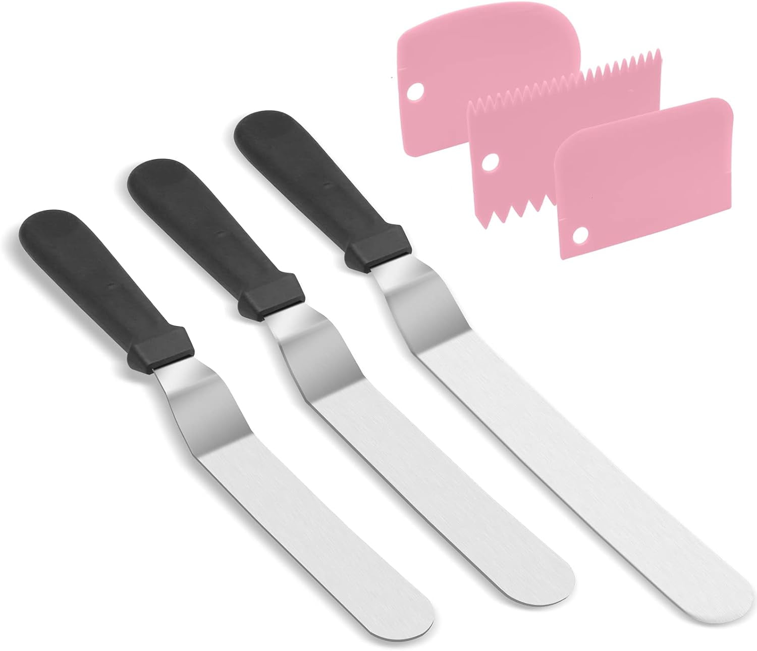 Offset Spatula Set with 3 Packs Cake Scrapers Smoother, Stainless Steel ...