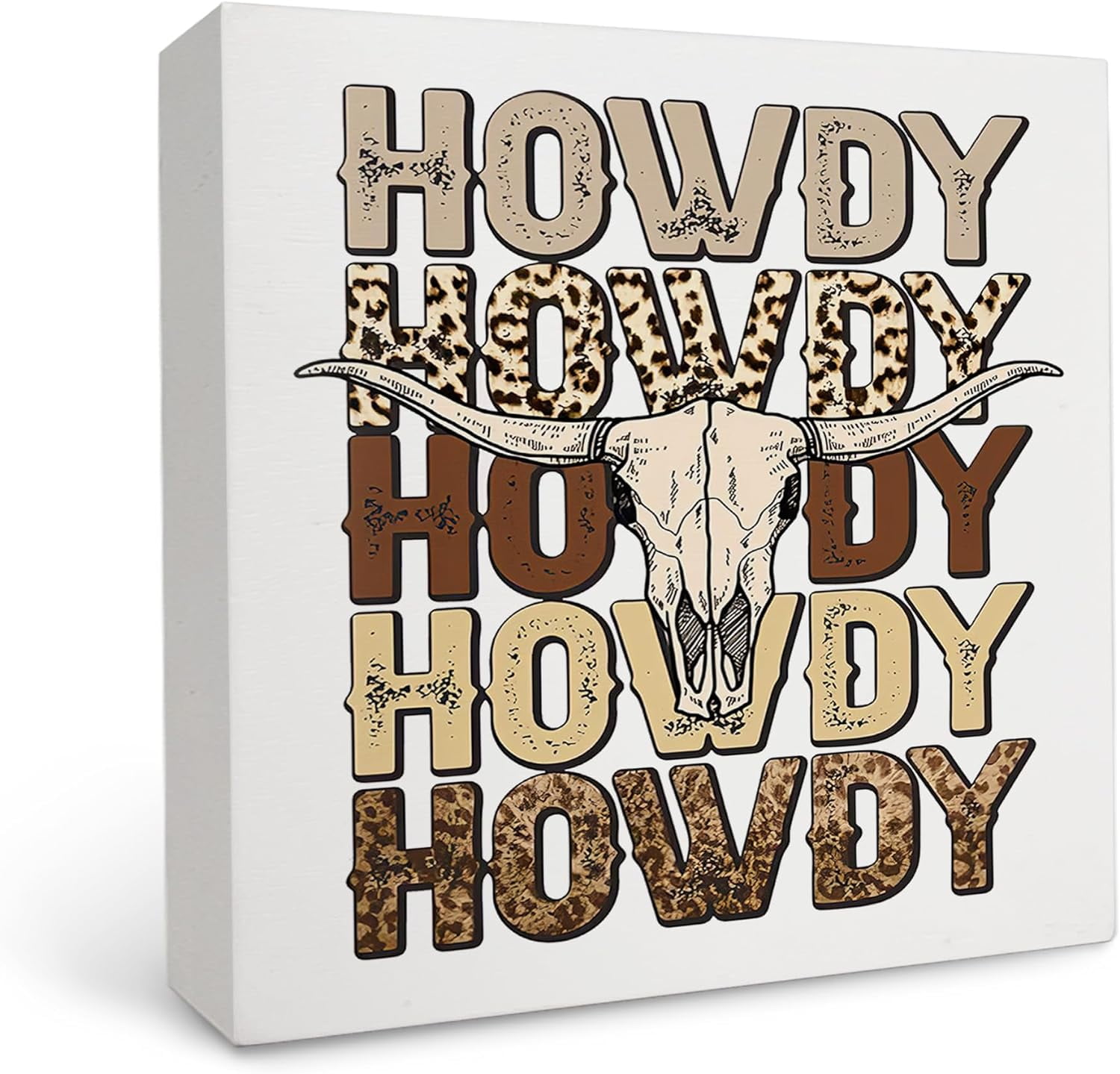 Oflich Western Desk Decor, Howdy Sign, Western Cow Skull Leopard Wood ...