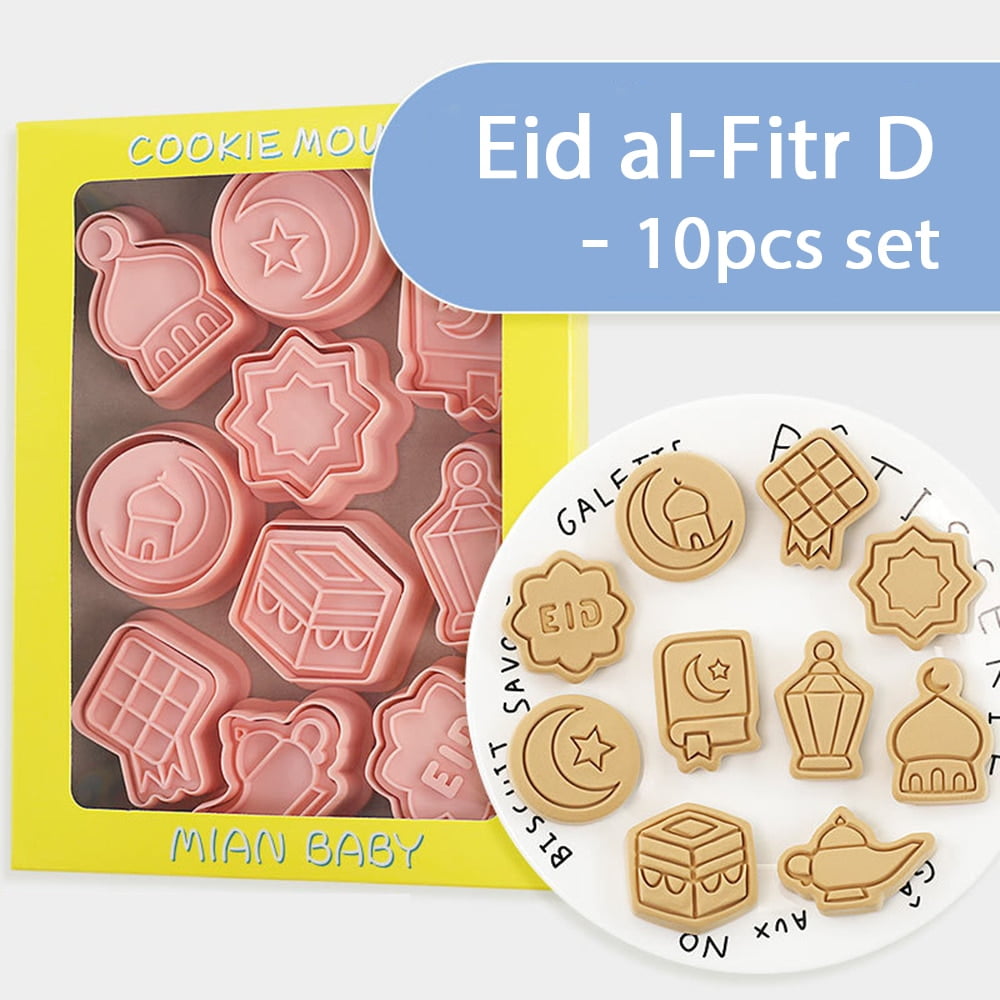 Ofocase 10pcs Eid Mubarak Cookie Cutters Set, 3D Pressable Ramadan Biscuit Press Stamp Molds for ...