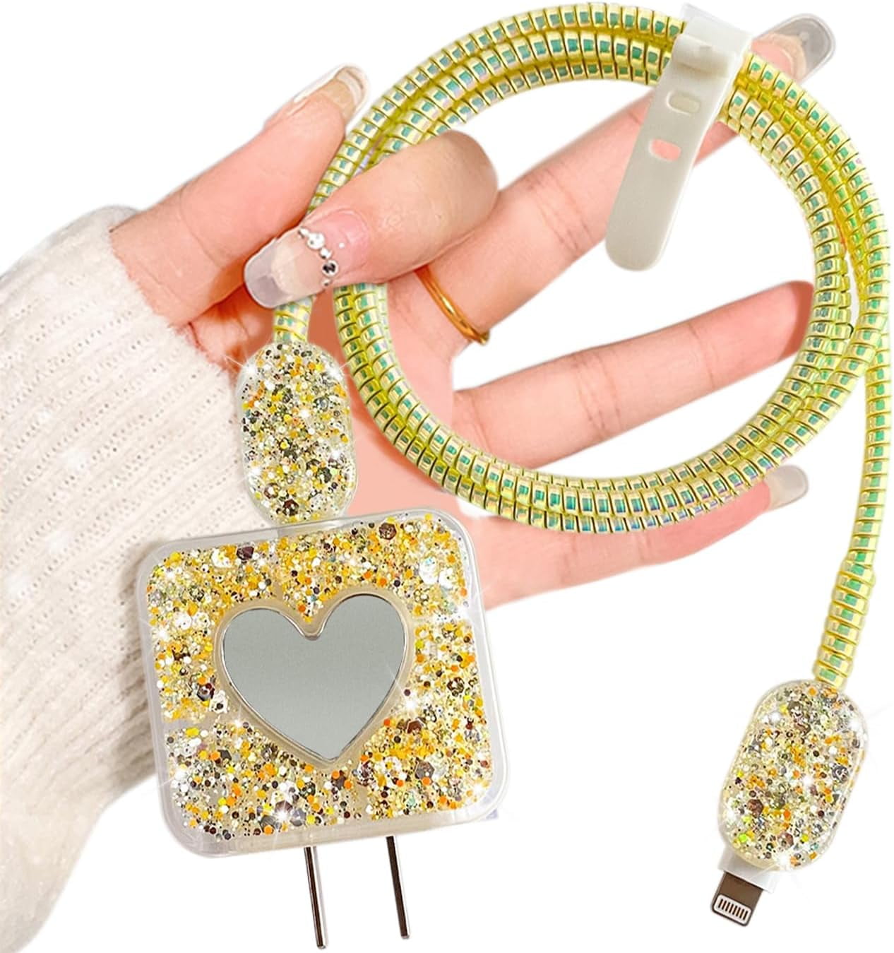 Ofocase Cable Protector for iPhone Charger with Mirror, Cute Glitter ...