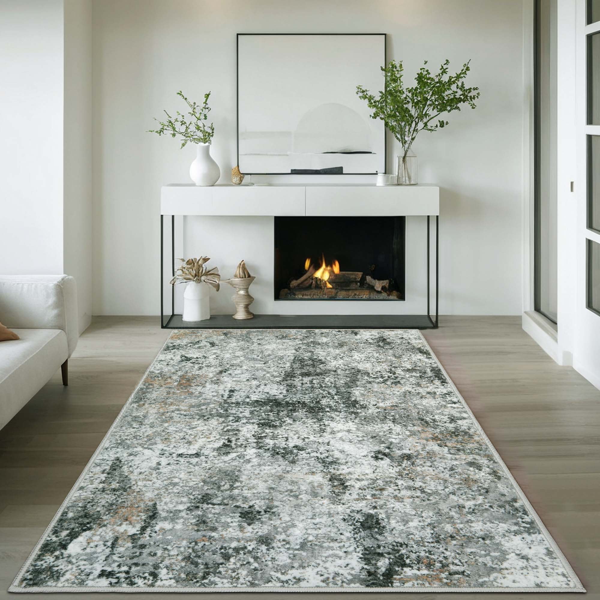 Ofoor 3x5 Modern Abstract Area Rug - Washable, Stain Resistant, Thin ...