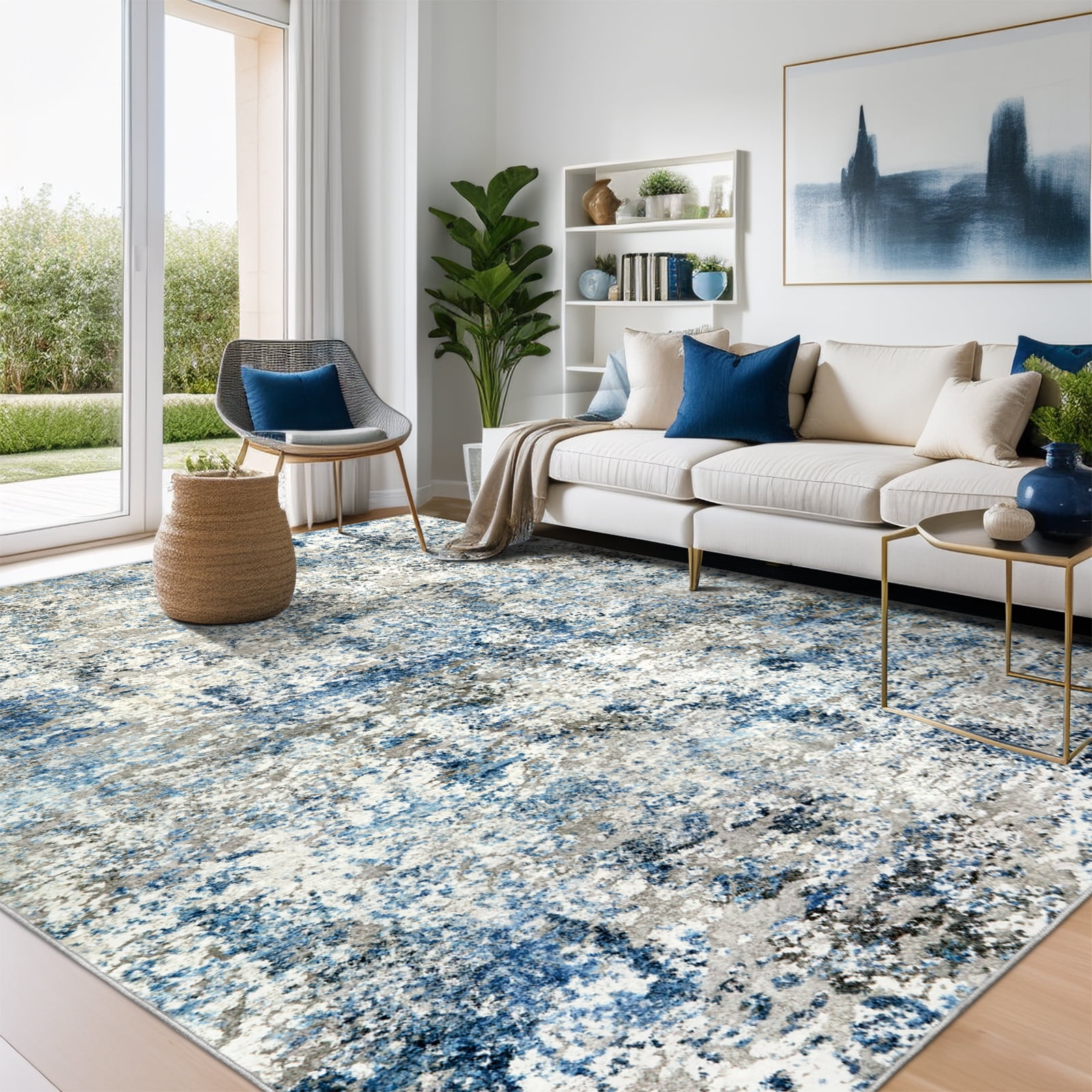 Ofoor 6x9 Modern Abstract Area Rug - Washable, Stain Resistant, Thin ...