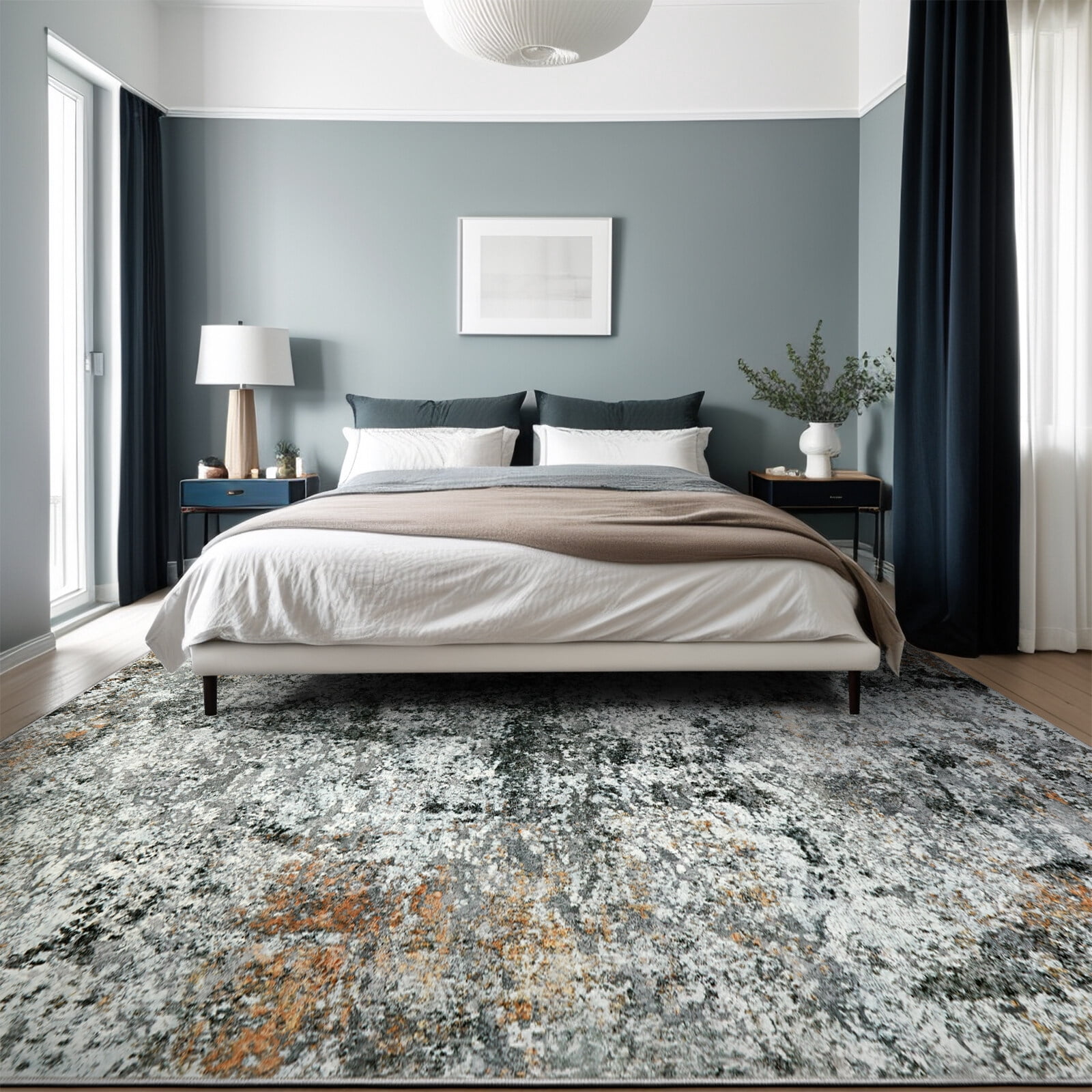 Ofoor 8x10 Modern Abstract Area Rug - Washable, Stain Resistant, Thin ...